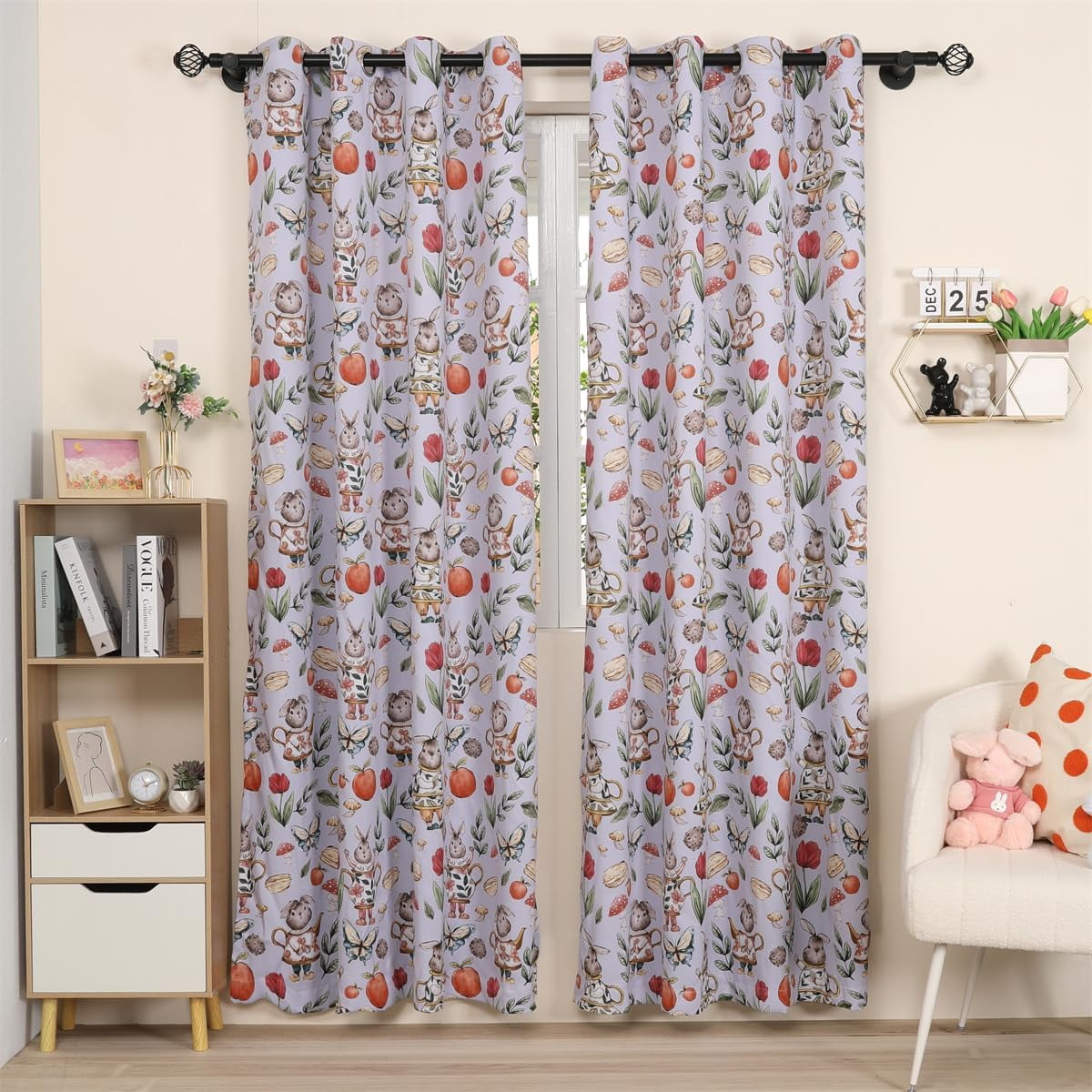 Purple Set of 2 Girls Bedroom Curtain 96 Inch Long Adorable Teapot ...