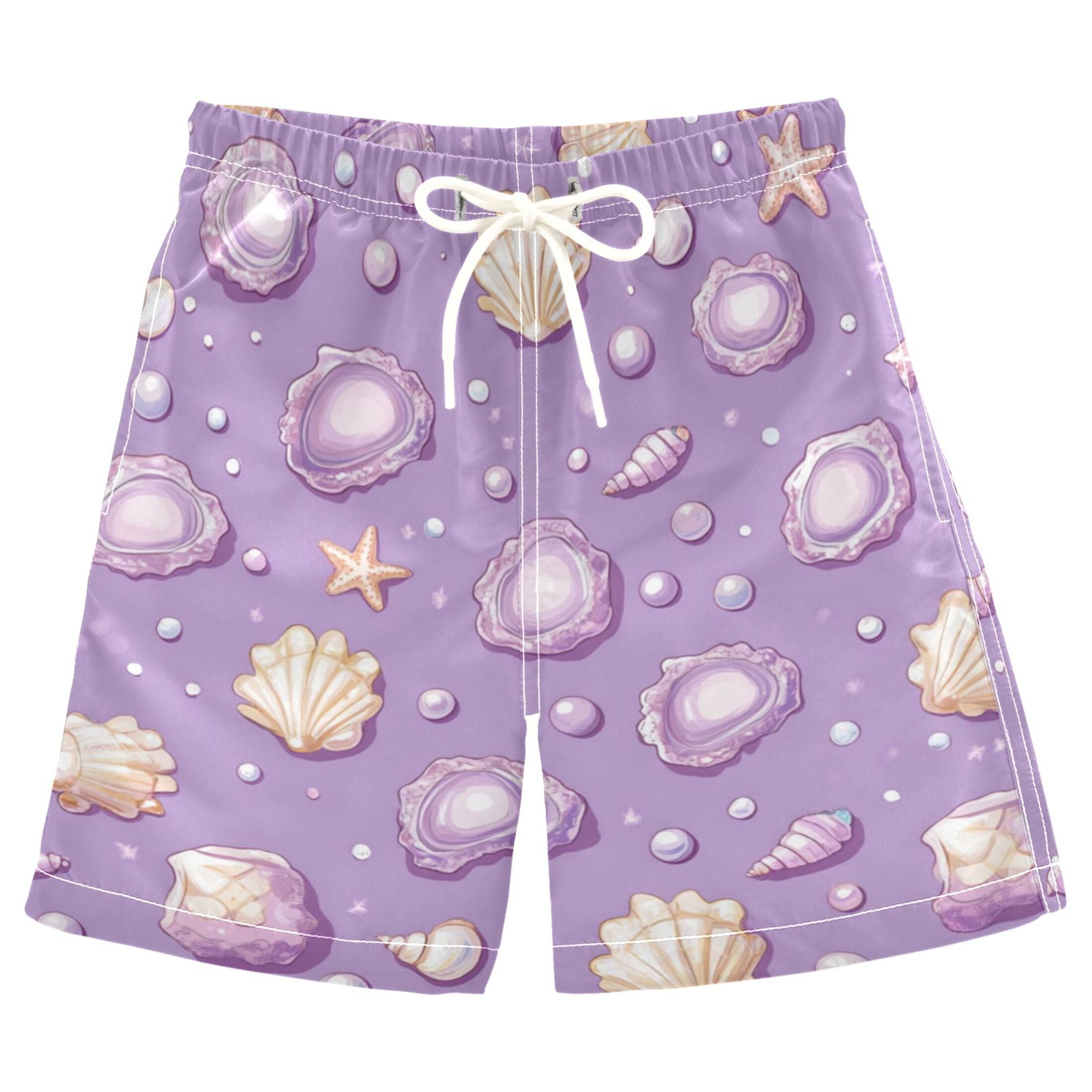 Purple Shells Pearls Starfishes Boys' Beach Pants Board Shorts Swim ...