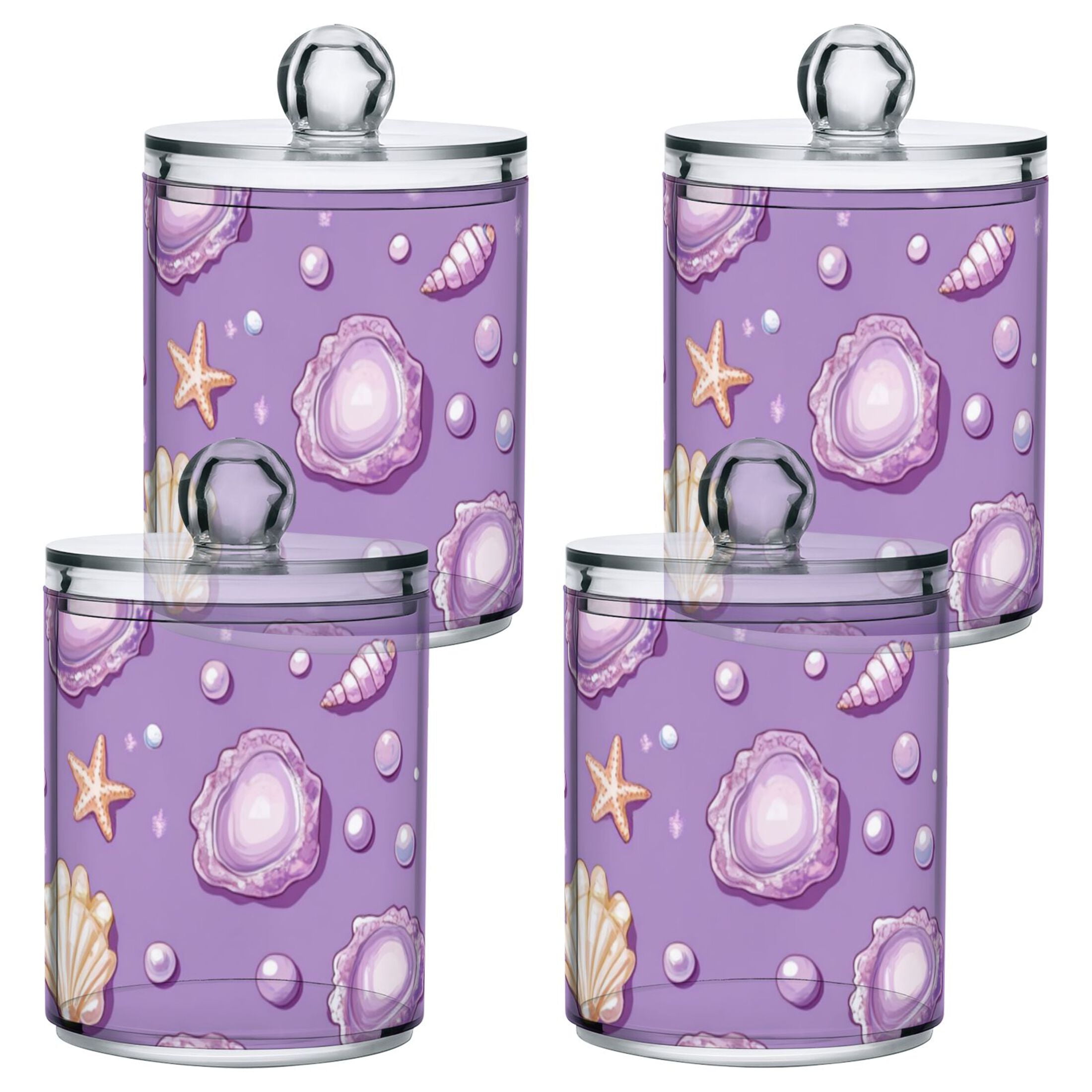 Purple Shells Pearls Starfishes Translucent Plastic Cans Storage ...