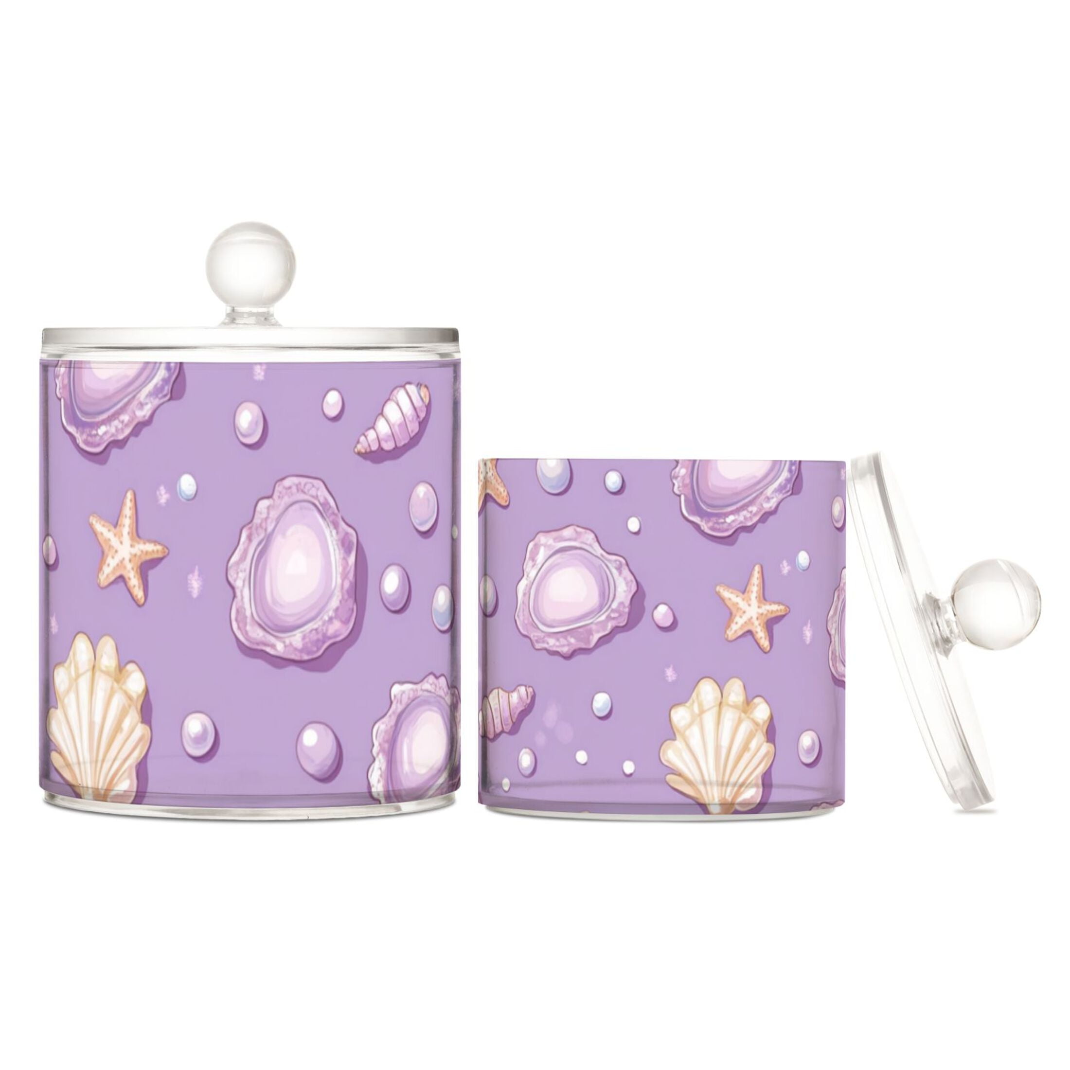 Purple Shells Pearls Starfishes Translucent Plastic Cans Storage ...