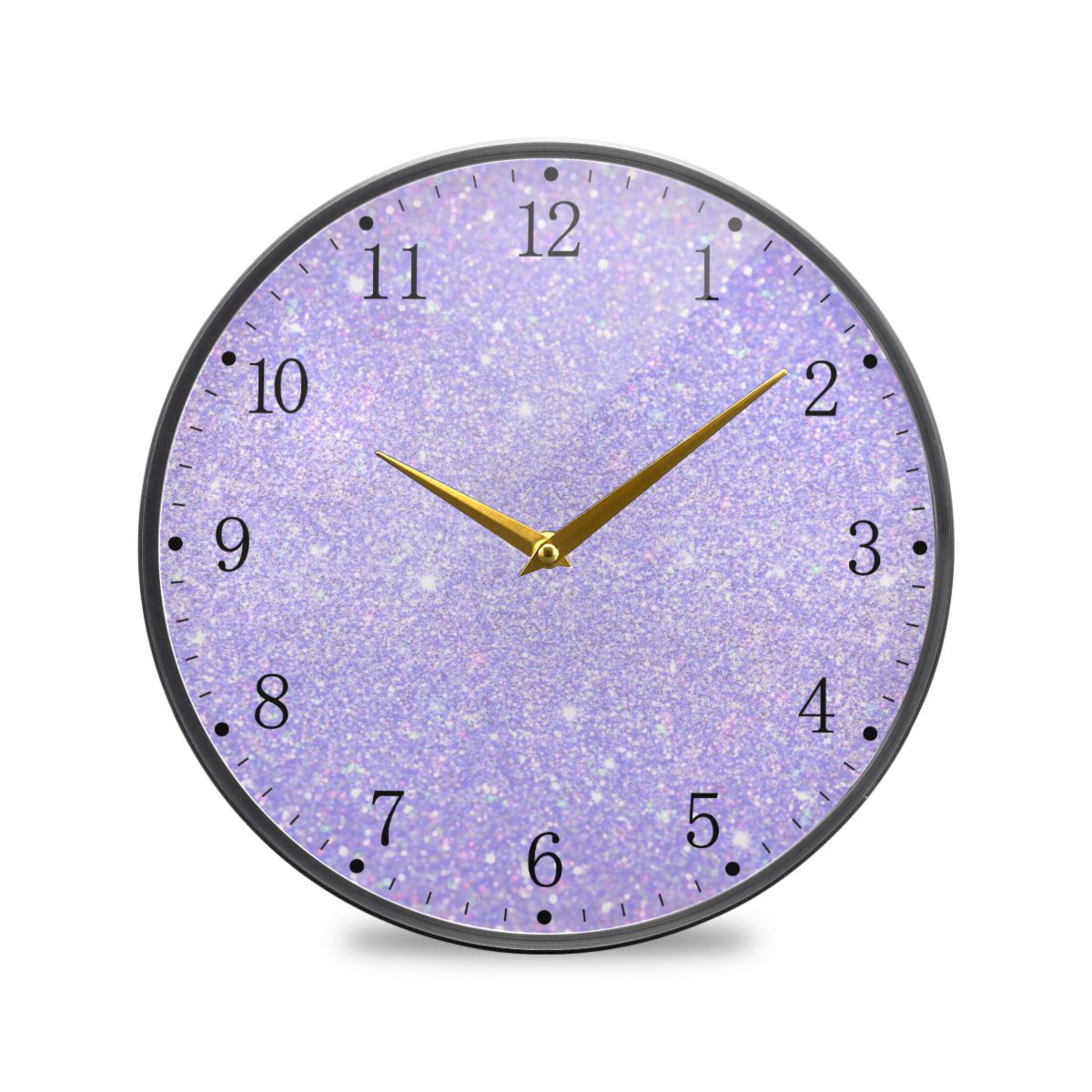 Purple Shiny Acrylic Wall Clocks Quiet Round Clock Battery Operated Non ...