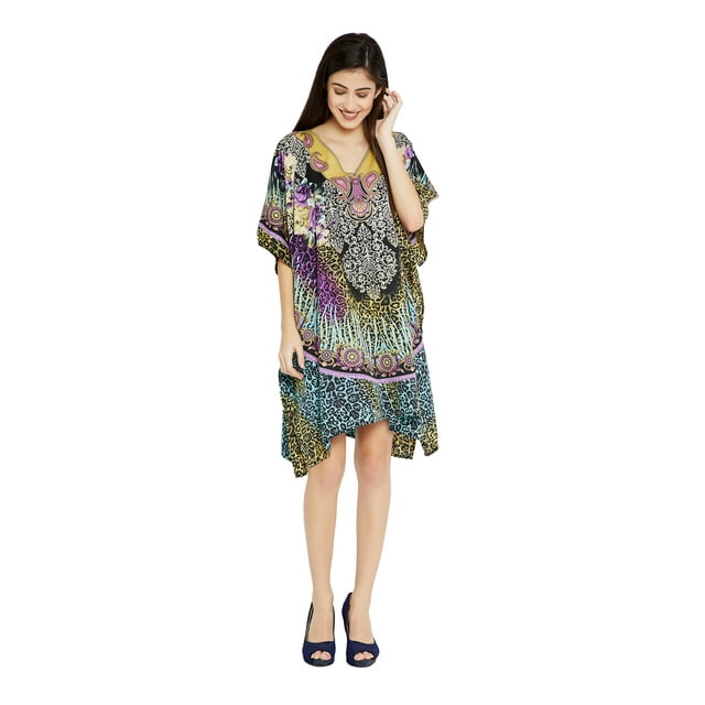 Purple Short Caftans for Women's Leopard Print Plus Size Tunic Dresses ...
