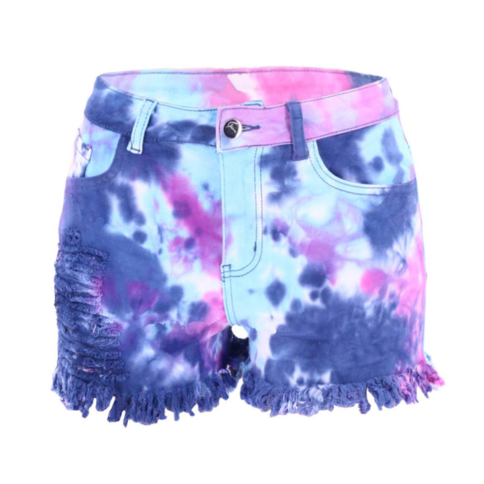 Purple Shorts for Women Fall Summer Denim Stretch Tie Dye Cowgirl High ...