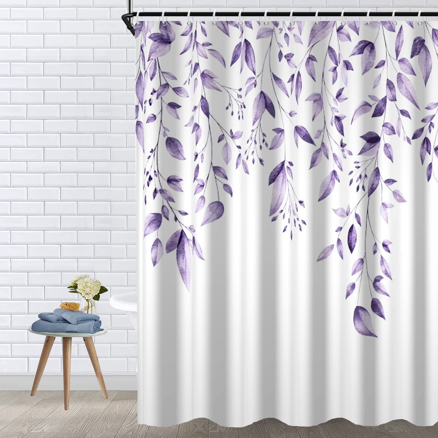 Purple Shower Curtains, Leaves Fabric Shower Curtain, 72" X 72" Shower ...