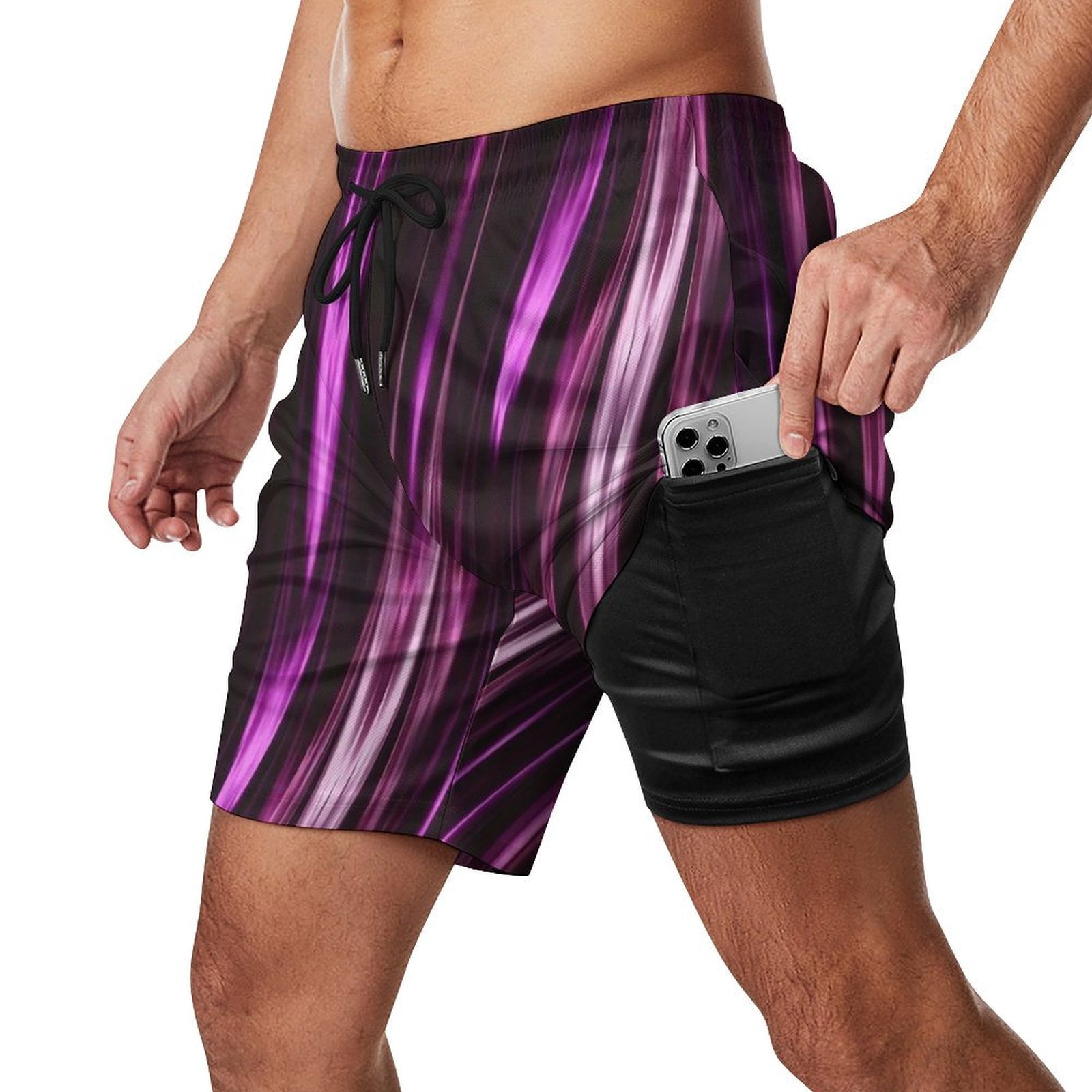 Purple Silky Wave Background Quick Dry Swimming Shorts For Men Swimwear ...