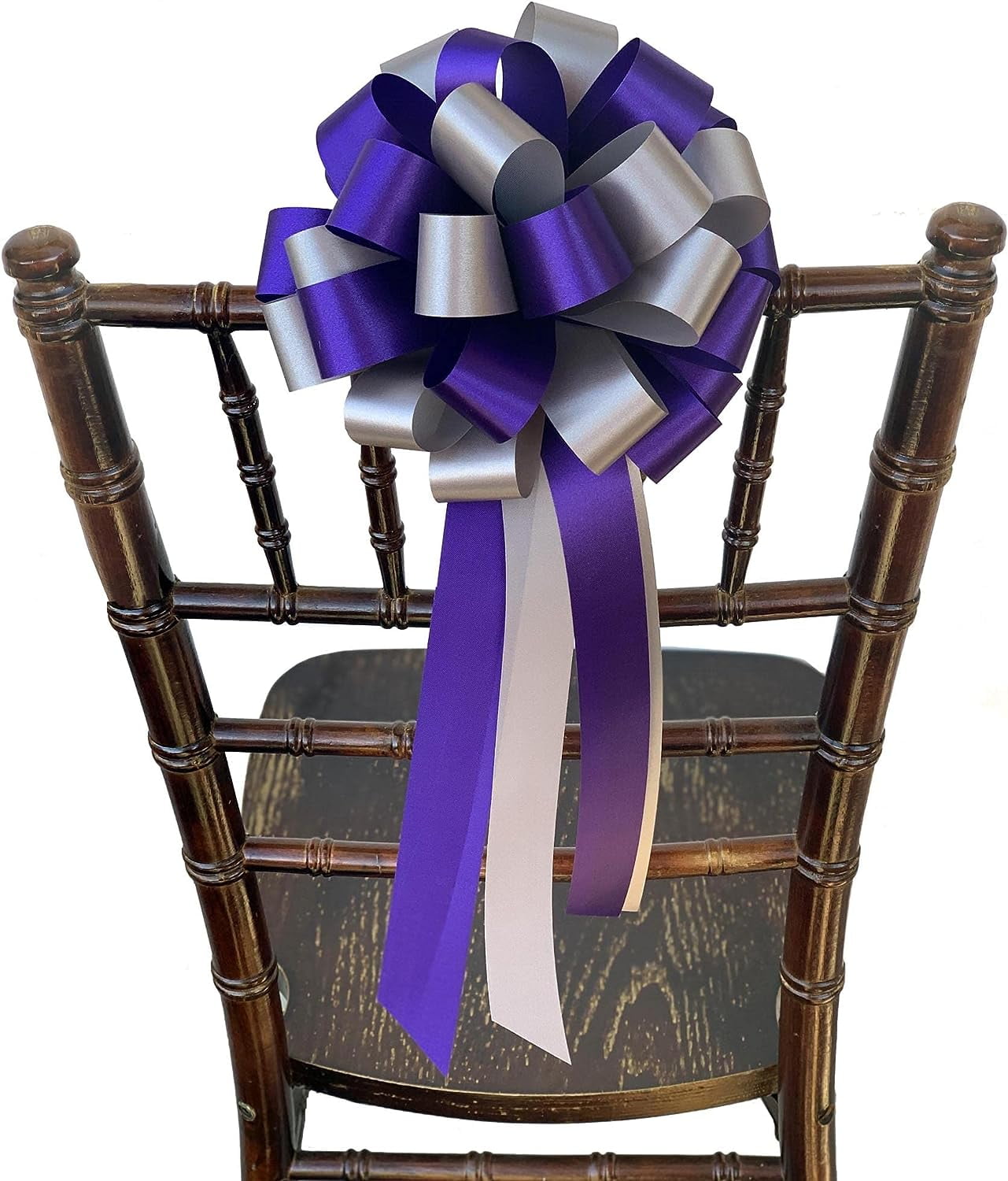 Purple & Silver Pull Bows - 8" Wide, Set of 6, Christmas, Wedding Pew ...