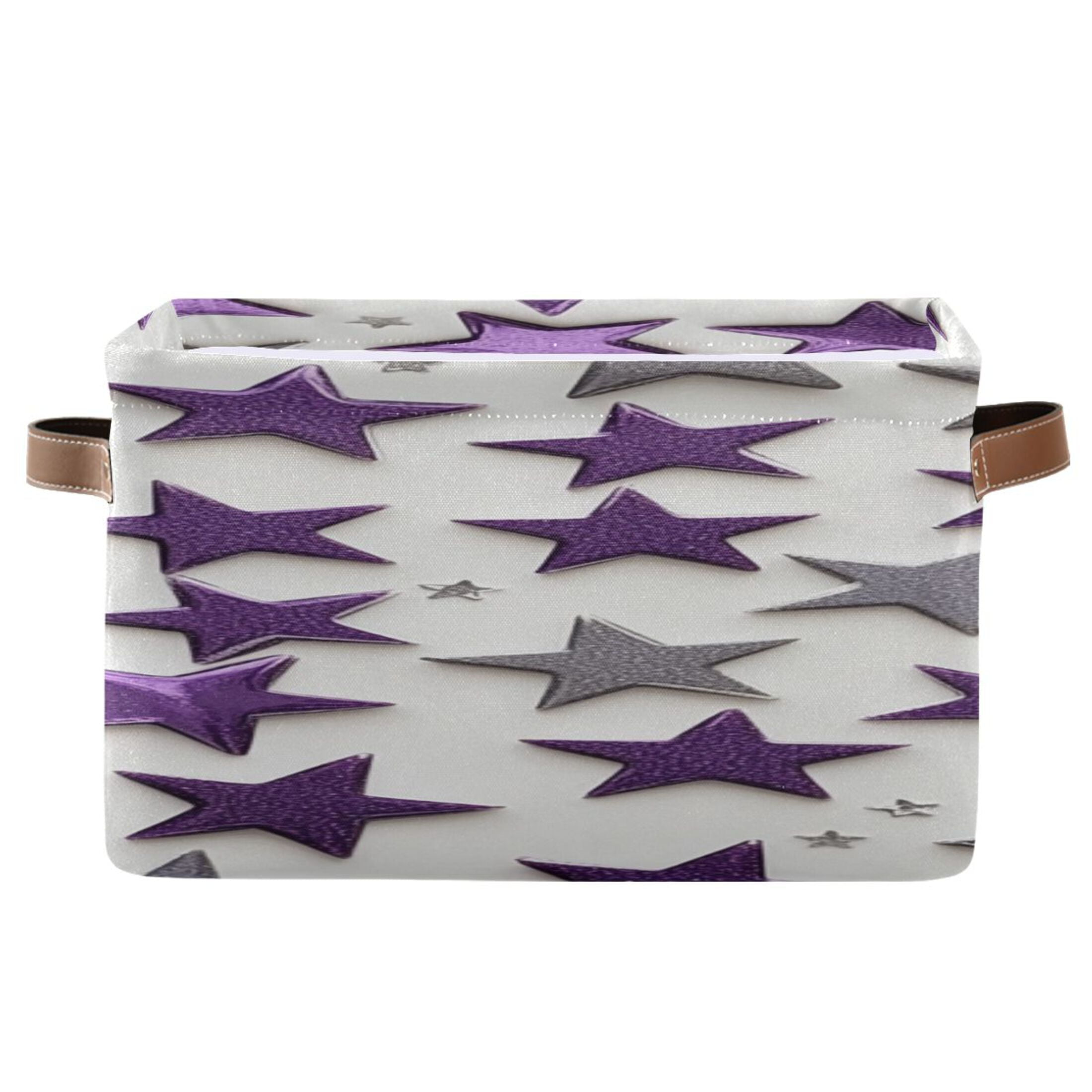 Purple Silver Stars Square Storage Bins with Handles Collapsible ...