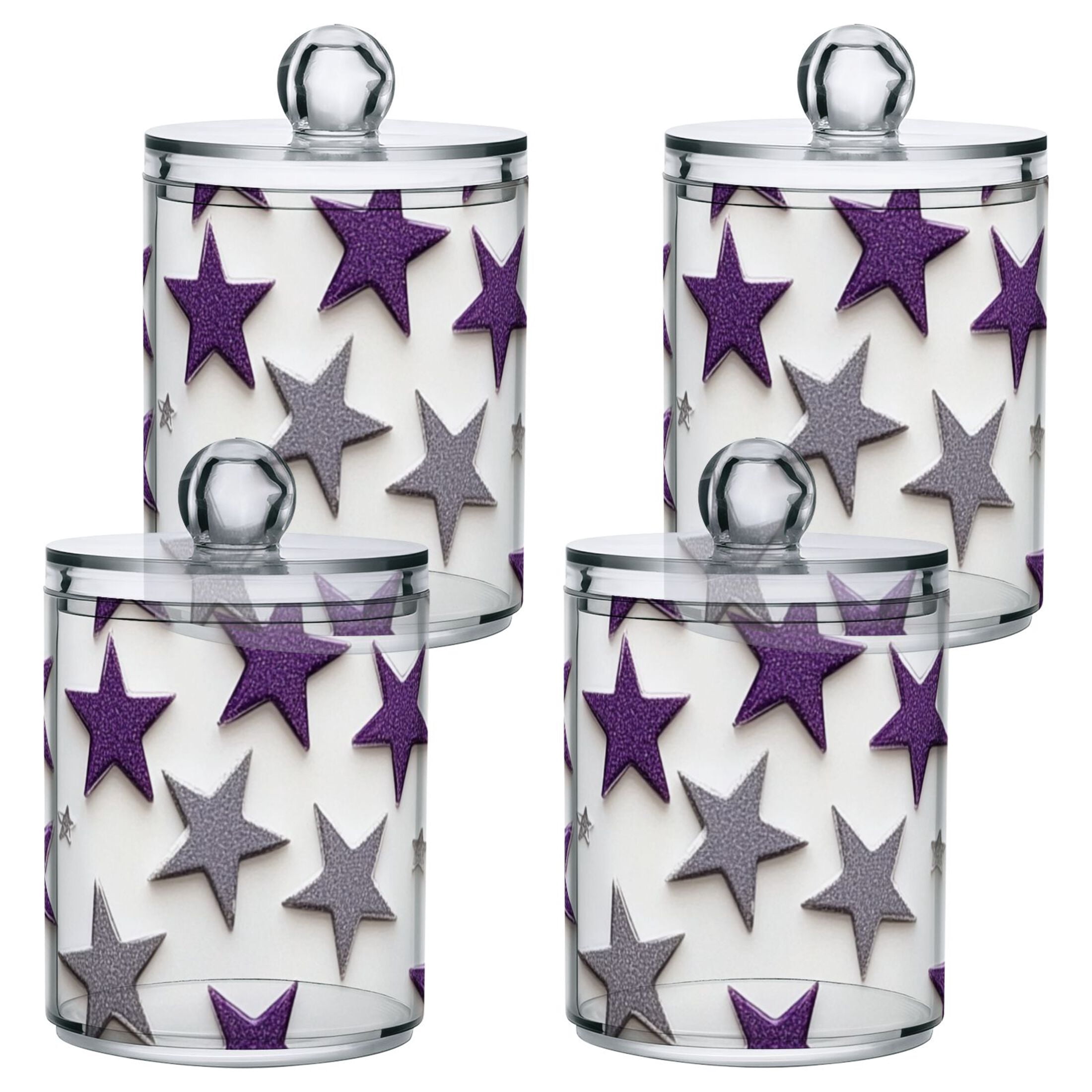 Purple Silver Stars Translucent Plastic Cans Storage Canisters with Lid ...