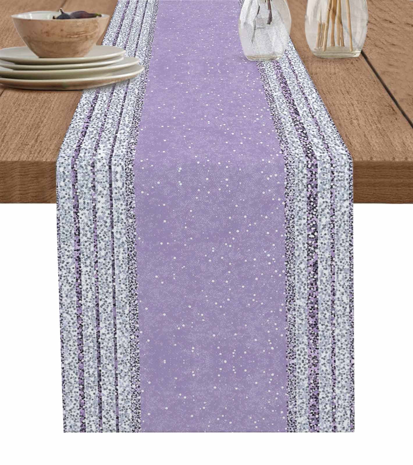 Purple Silver Stripes Burlap Cotton Table Runner 13x48 Inches Long ...
