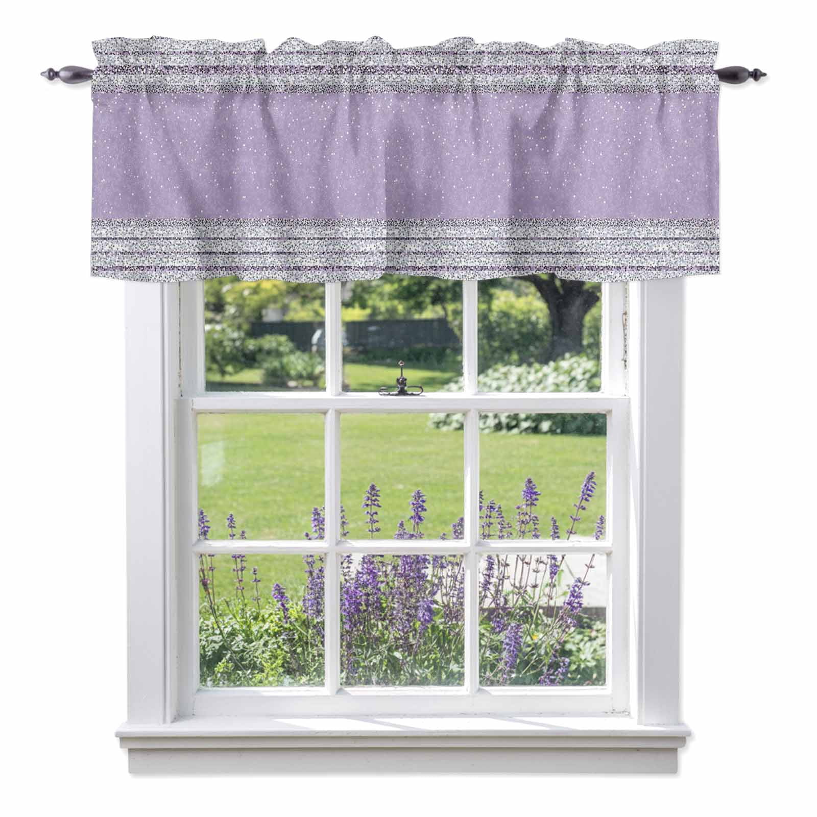 Purple Silver Stripes Kitchen Curtain Valances for Windows Farmhouse ...