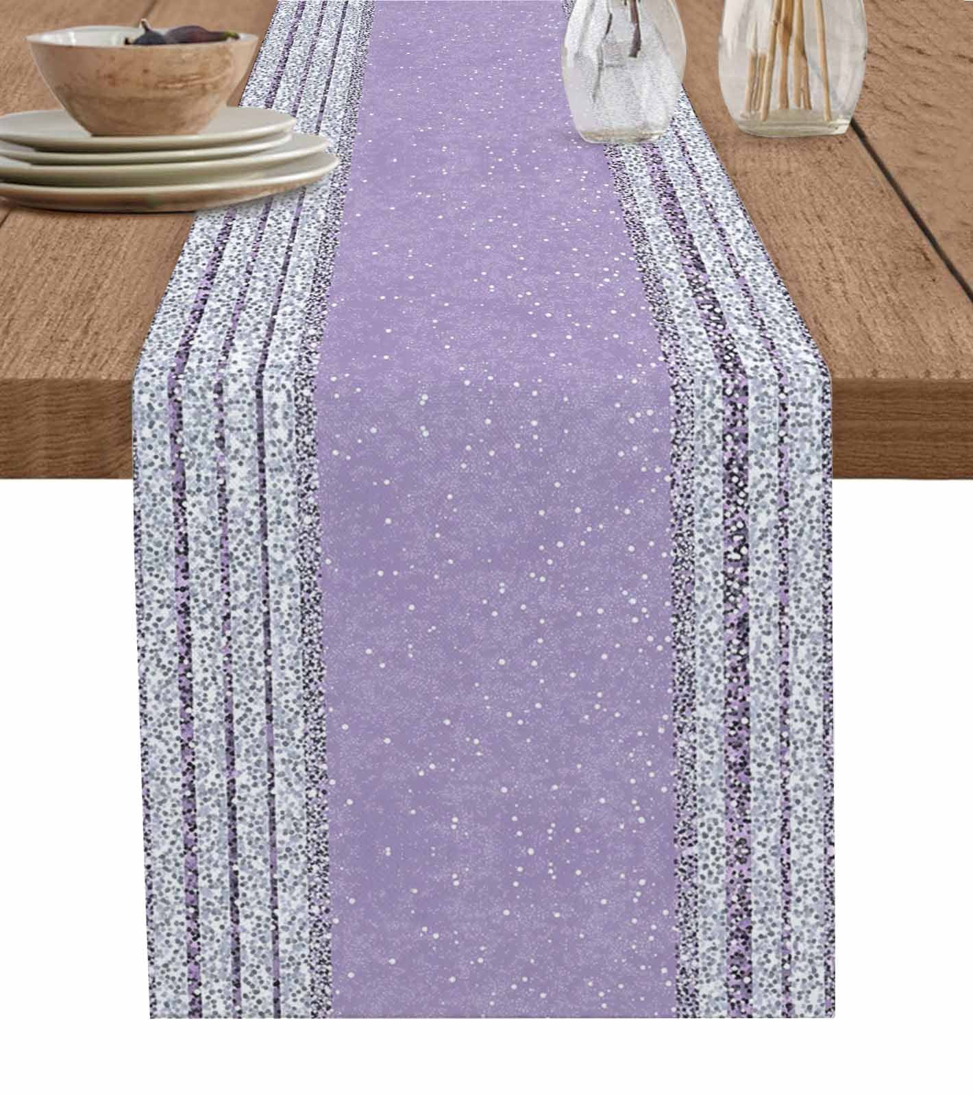 Purple Silver Stripes Table Runner 72 Inches, Modern Ombre Abstract ...