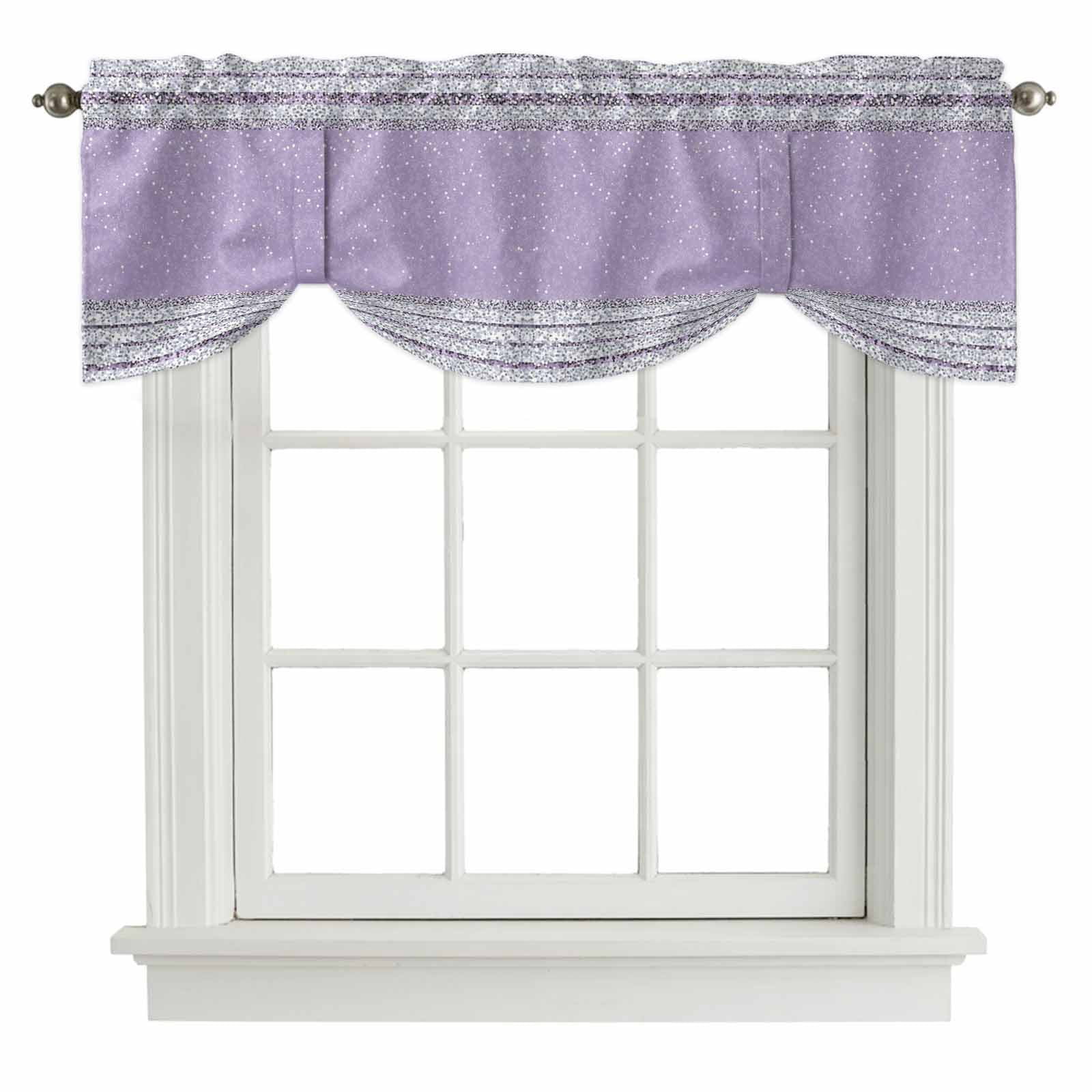 Purple Silver Stripes Tie Up Valance Curtains for Windows, Kitchen ...