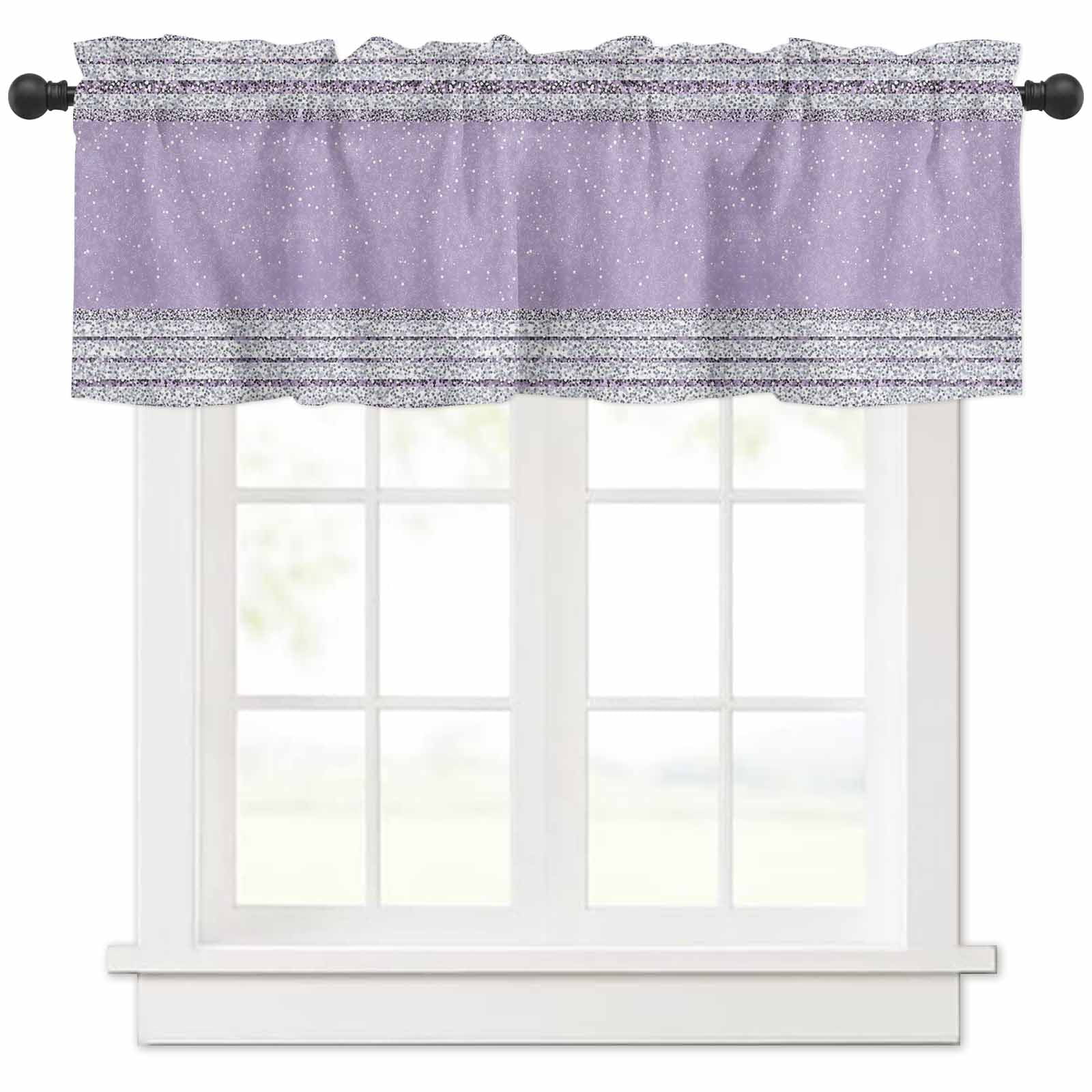 Purple Silver Stripes Valances for Windows Farmhouse Kitchen Curtains ...