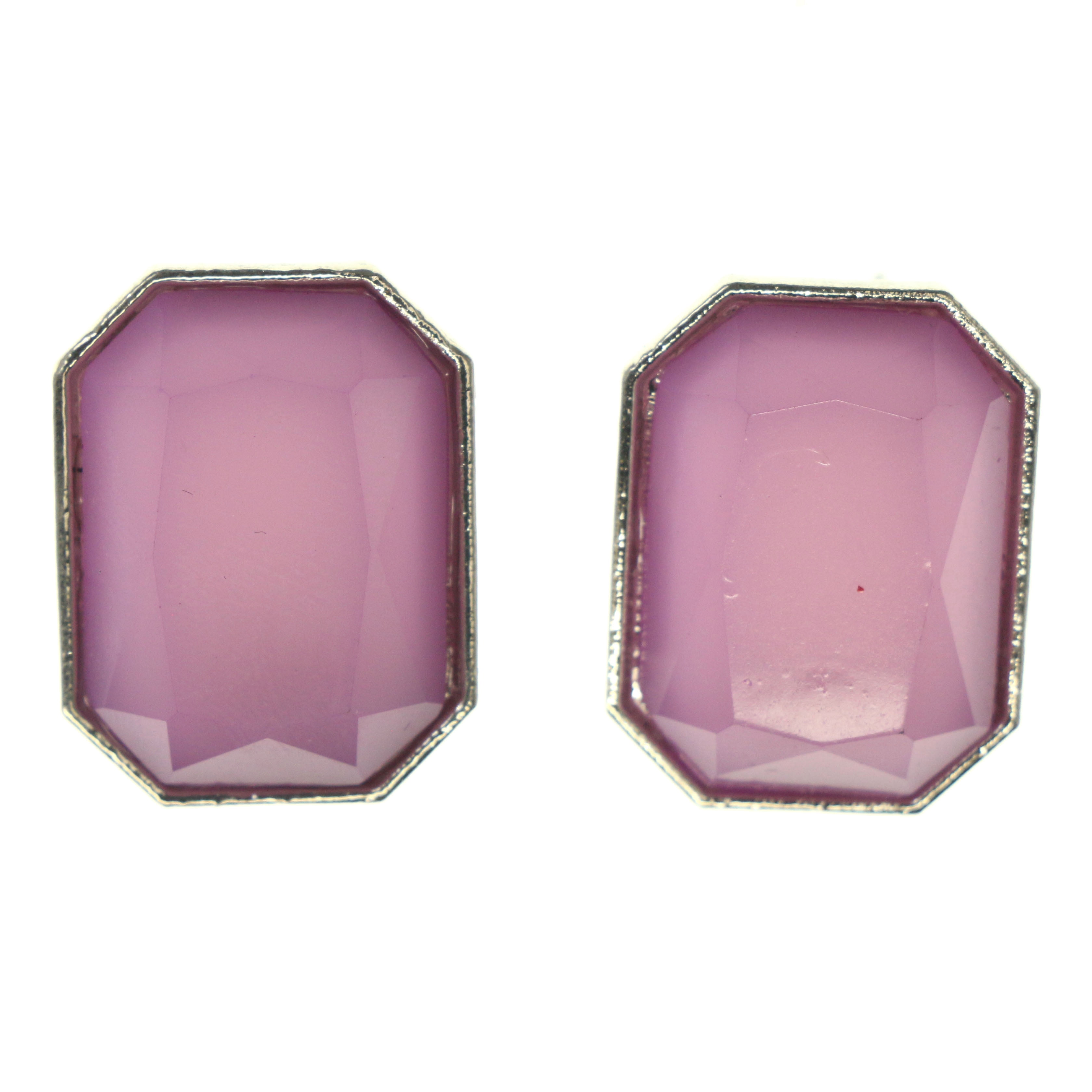 Purple & Silver-Tone Colored Metal Stud-Earrings With Bead Accents # ...