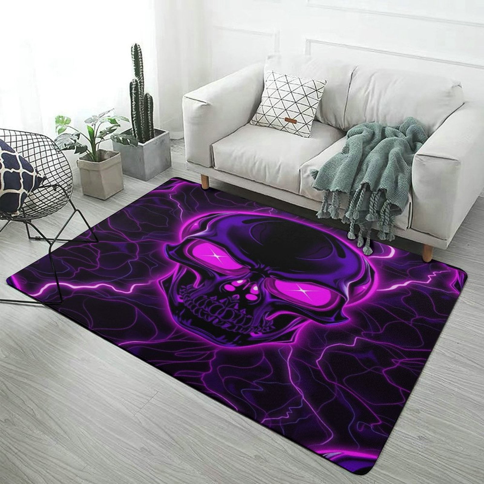 Purple Skull Glowing Lightning Art Carpet Large Size Living Room ...