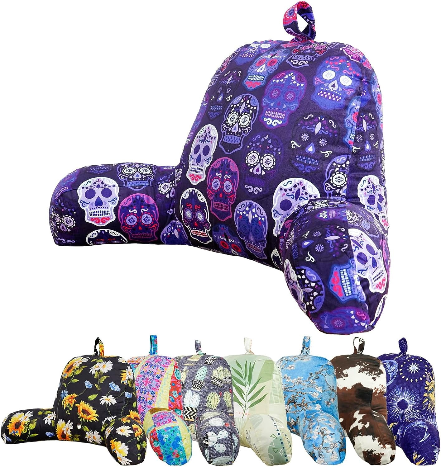 Purple Skull Reading Pillow for Adults - Cute Study Backrest Pillow for ...