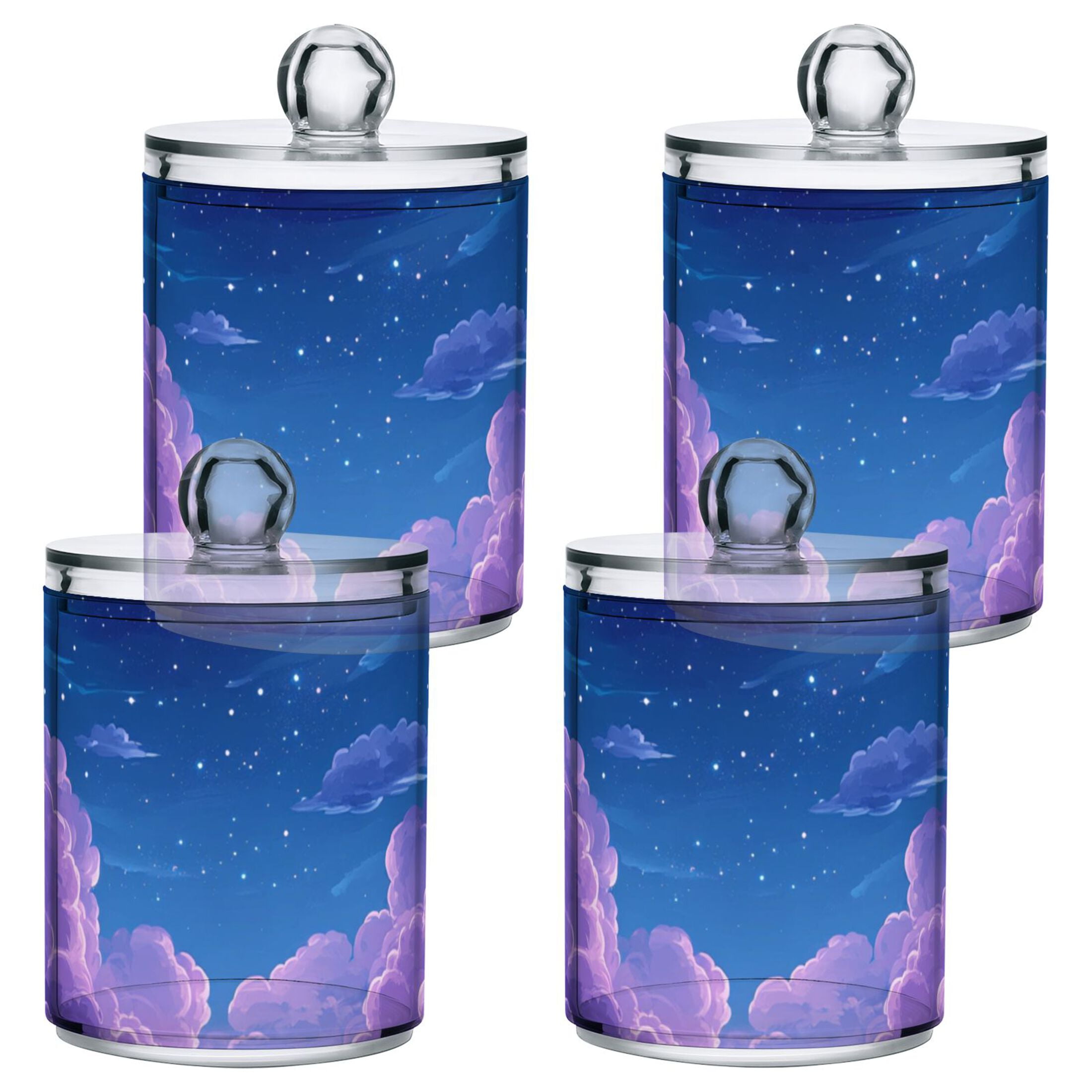 Purple Sky Blue Stars Translucent Plastic Cans Storage Canisters with ...