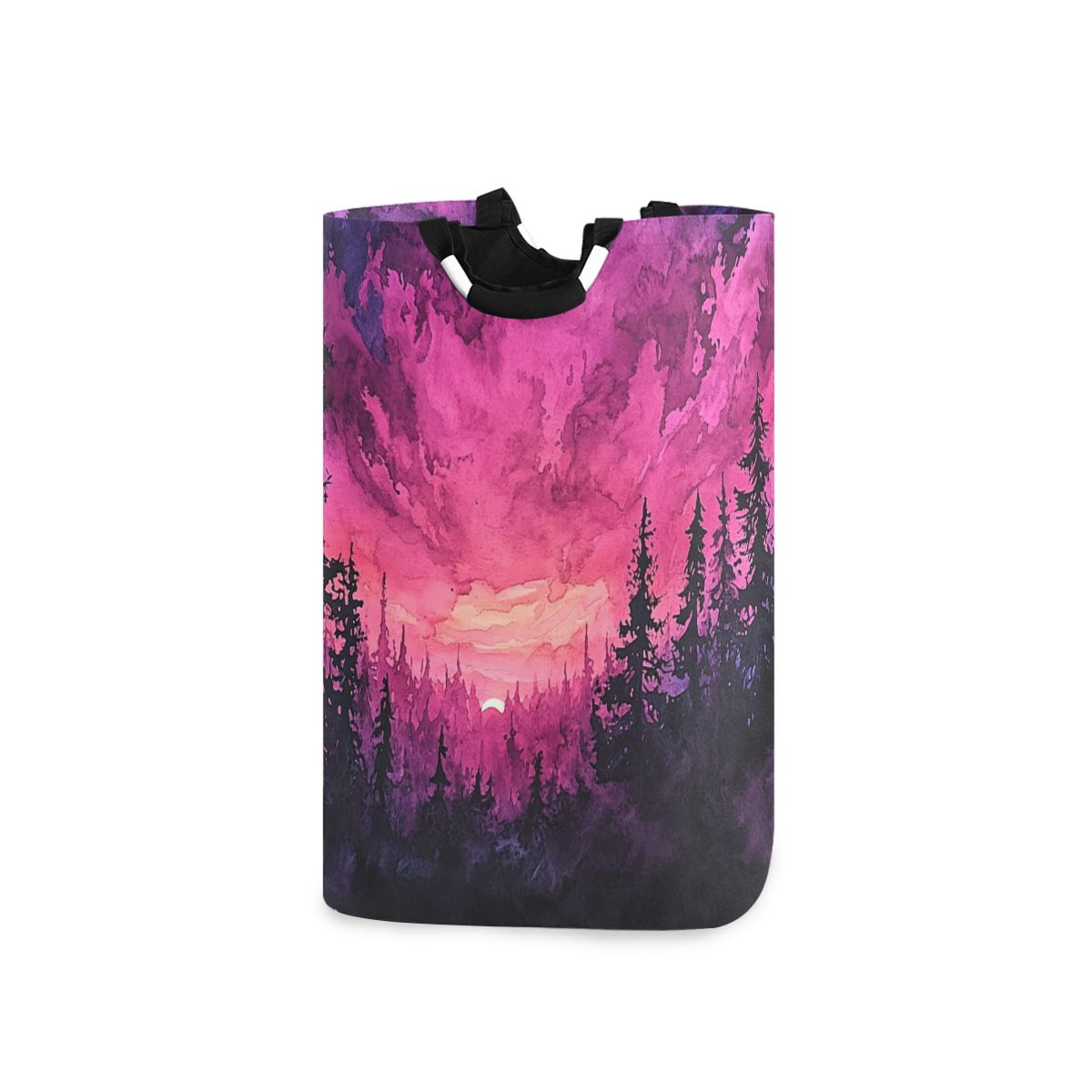Purple Sky and Dark Forest Laundry Basket with Handles 50L Collapsible ...