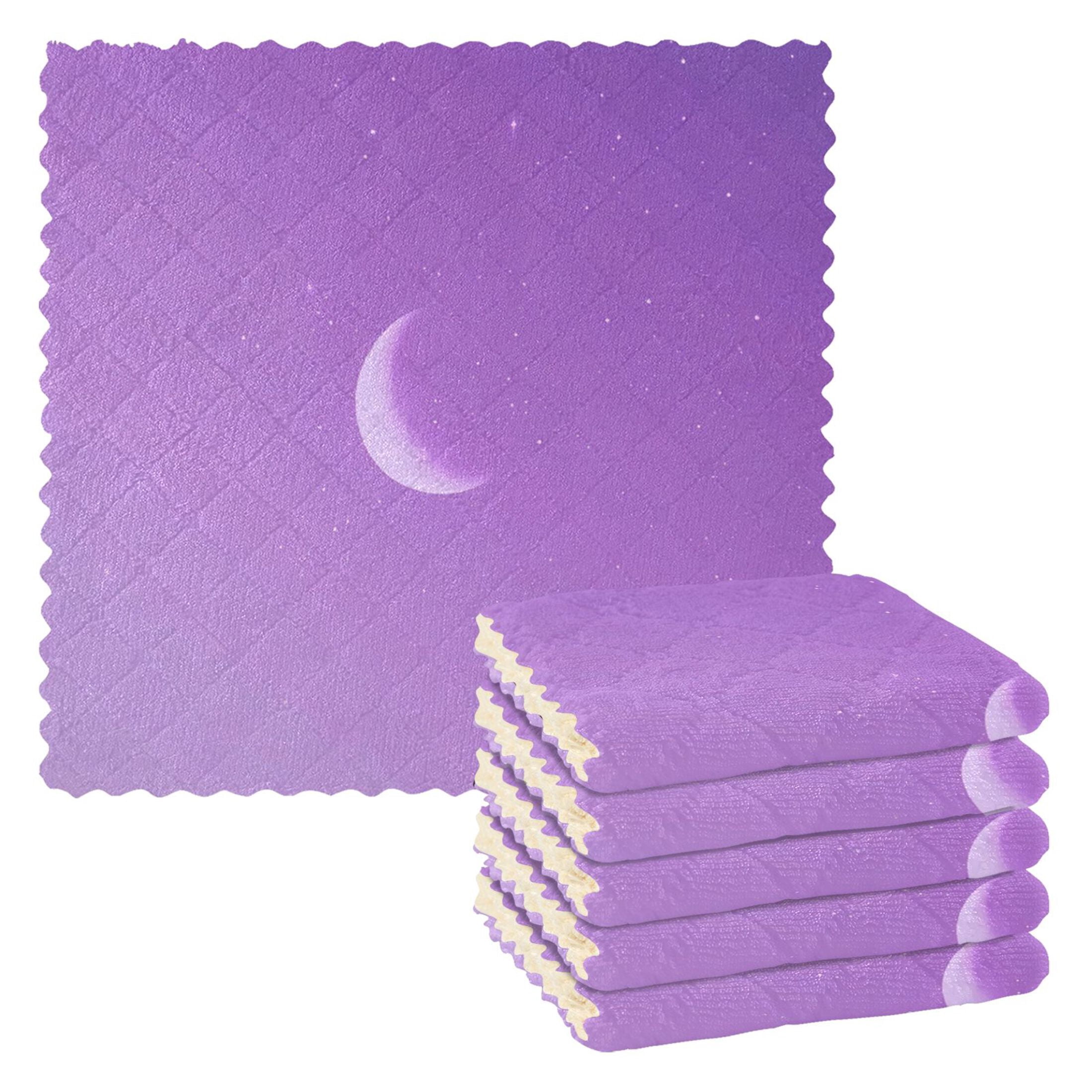 Purple Sky and Moon 6 Pack Kitchen Cleaning Cloths 11'' x 11'', Super ...