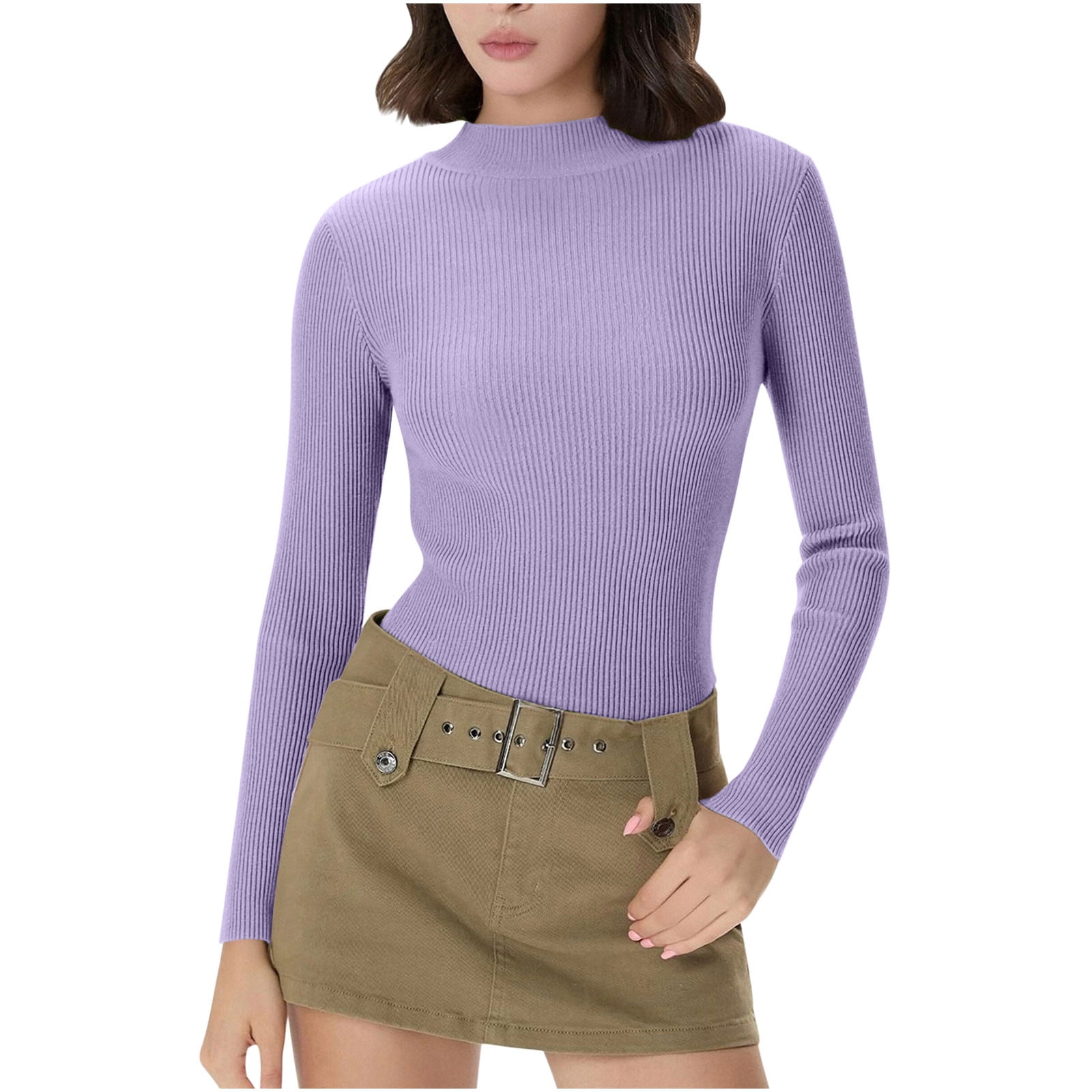 Purple Slim Tunics Tops for Women Winter Fall Long Sleeve Turtleneck ...