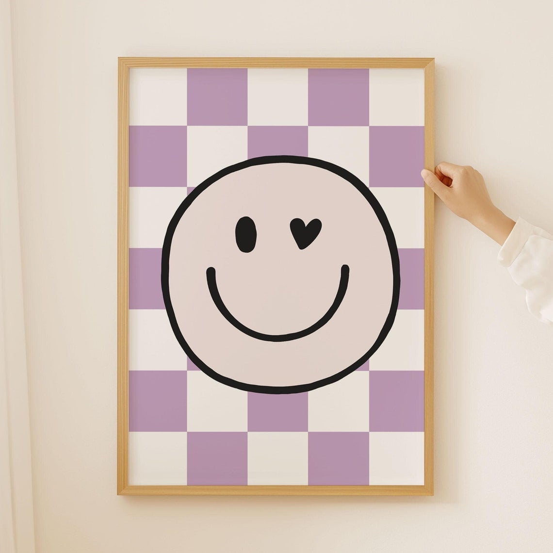 Purple Smiley Face Print, Girl Preppy Cute Smileys Wall Art, Purple ...