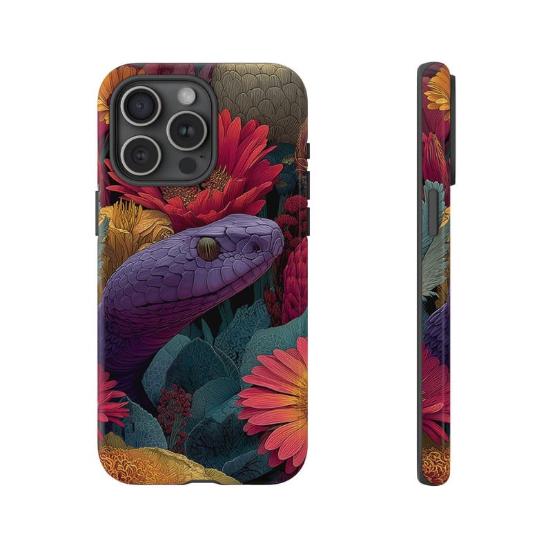 Purple Snake Colorful Garden Serpent Floral Artwork Phone Case with ...