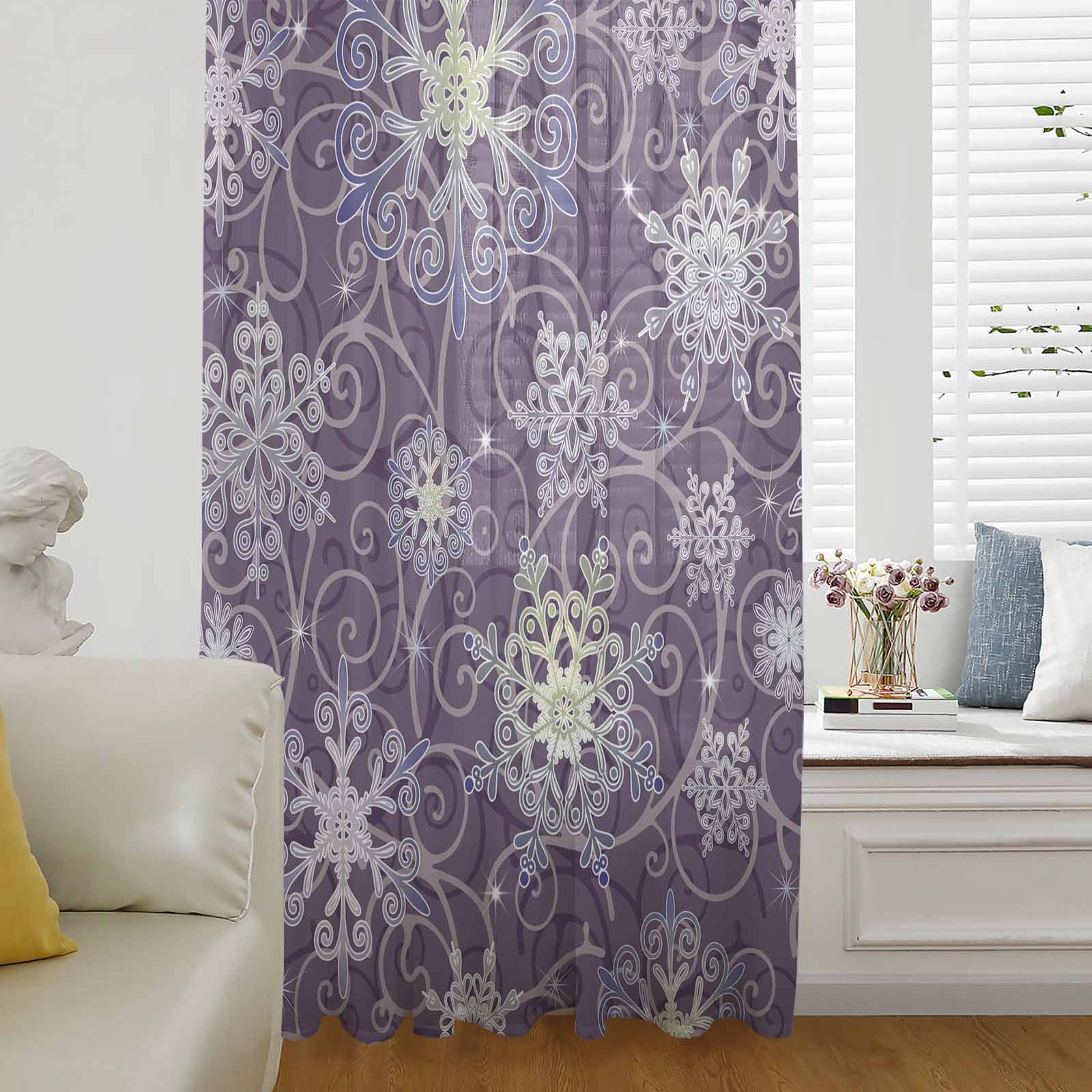Purple Snowflake Christmas Semi Sheer Curtains Drapes for Living Room ...