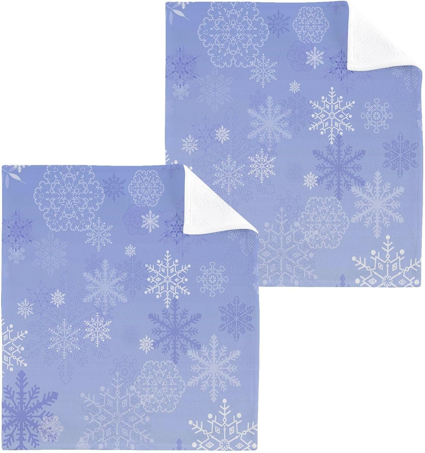 Purple Snowflake Washcloth 12x12in Set, 4 Pack Absorbent Cotton Towel ...
