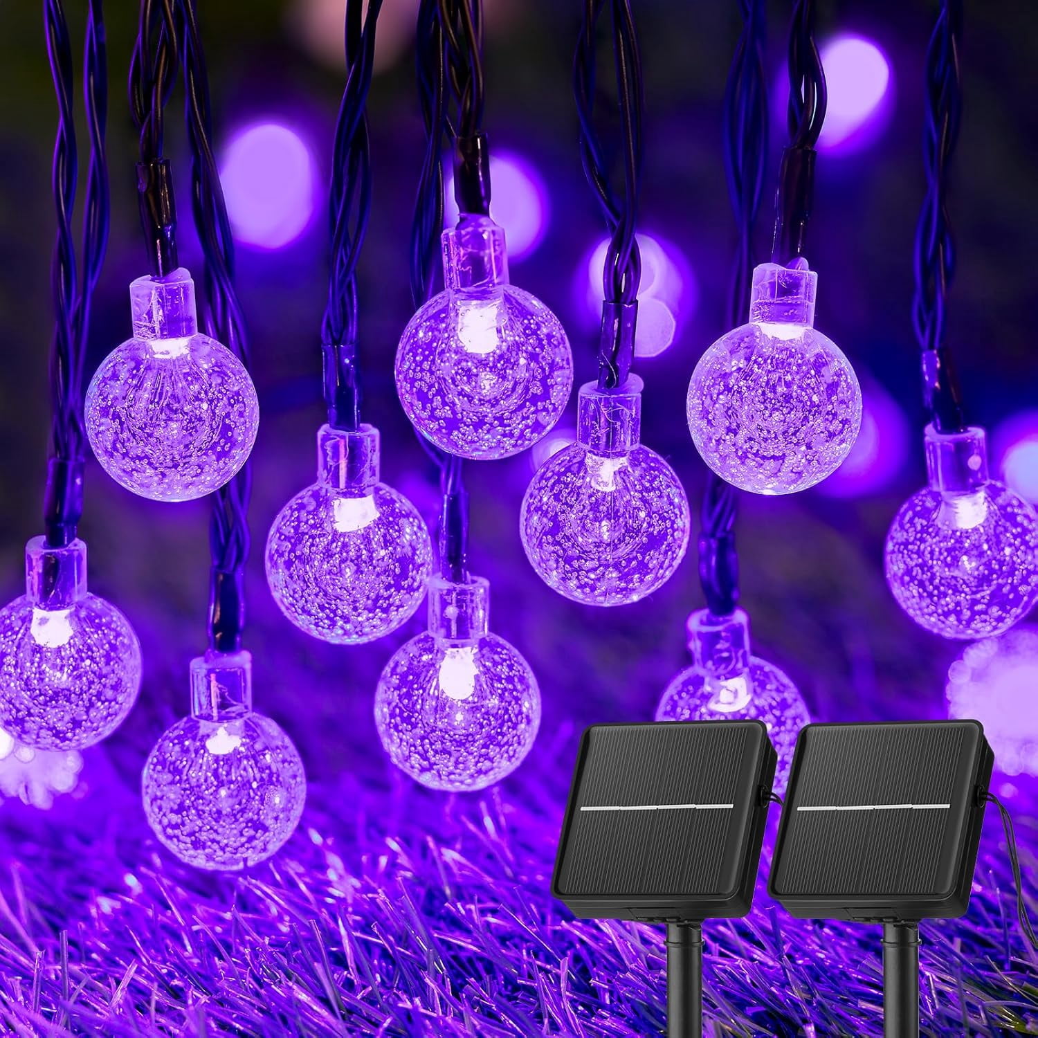 Purple Solar Lights Outdoor Waterproof, 2-Pack 120 LED 72 FT Total ...