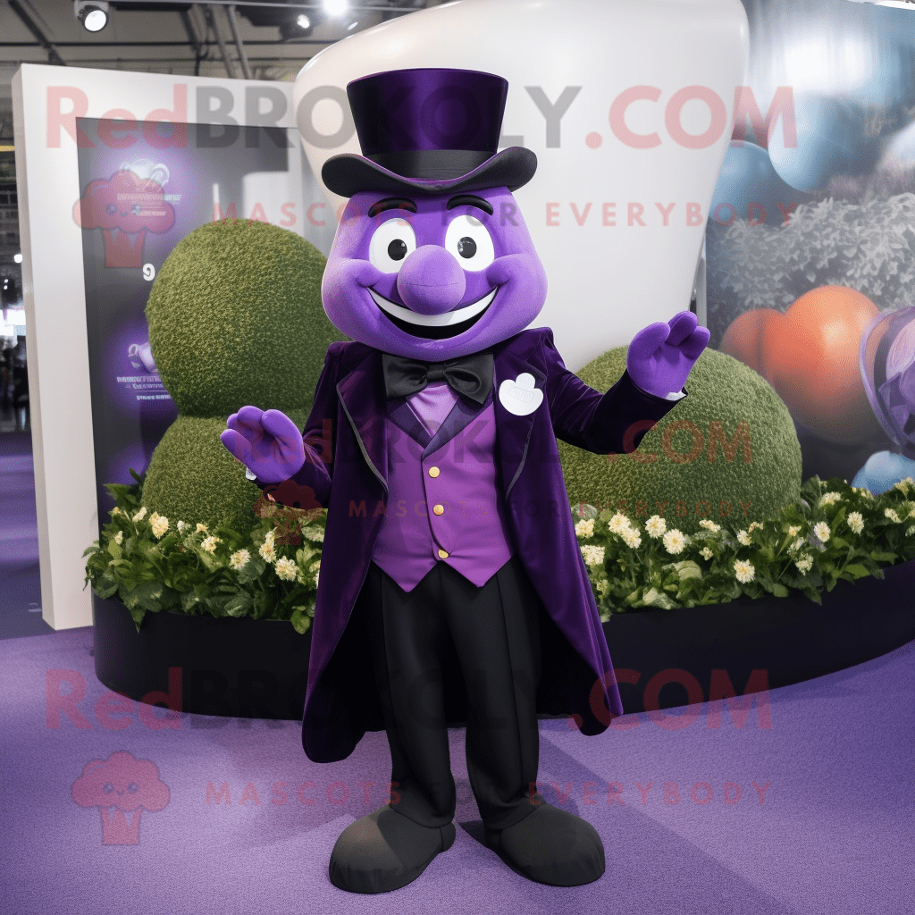 Purple Spinach REDBROKOLY mascot costume character dressed with Tuxedo ...