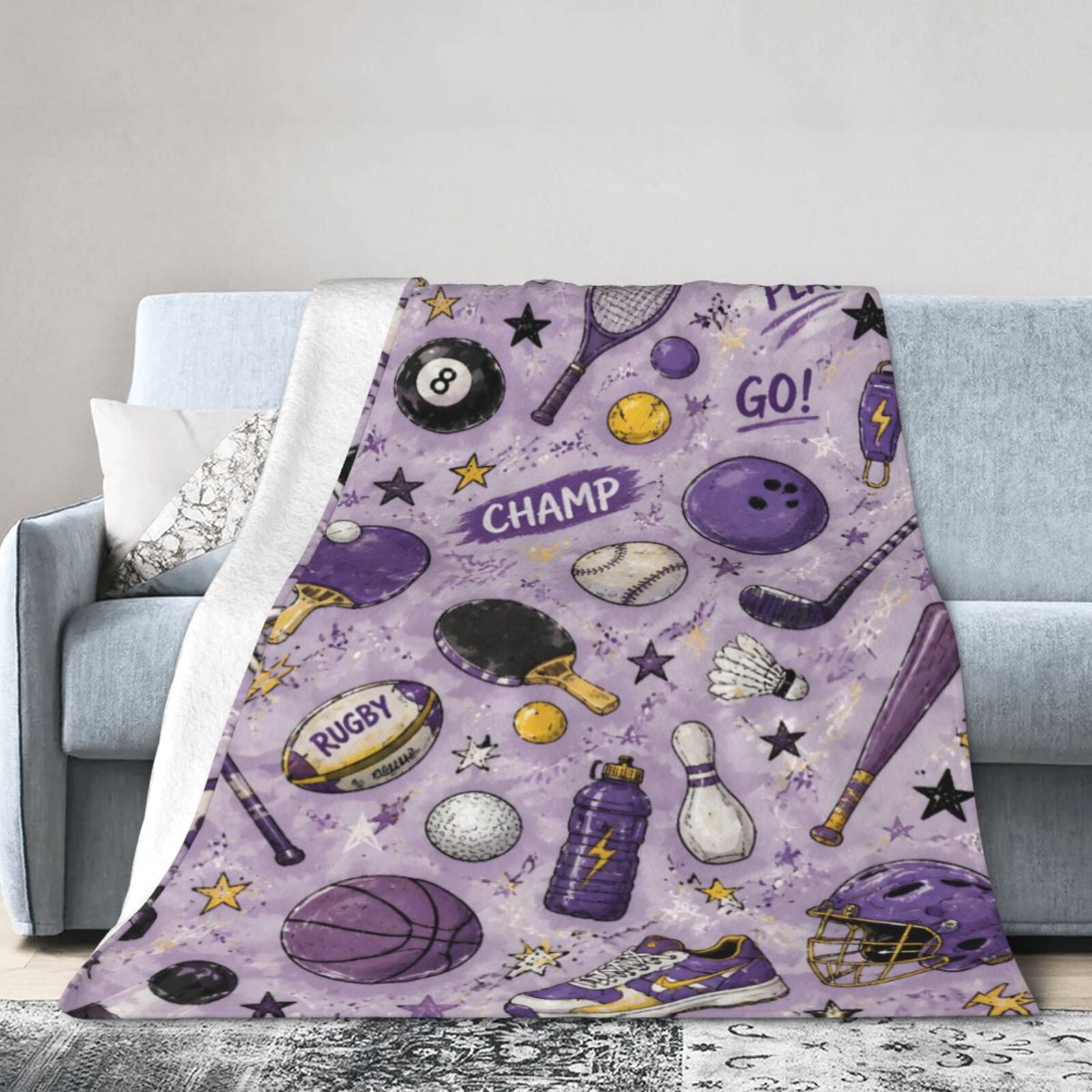 Purple Sports Equipment Blanket Gift Throw Blanket Ball Games Gift for ...