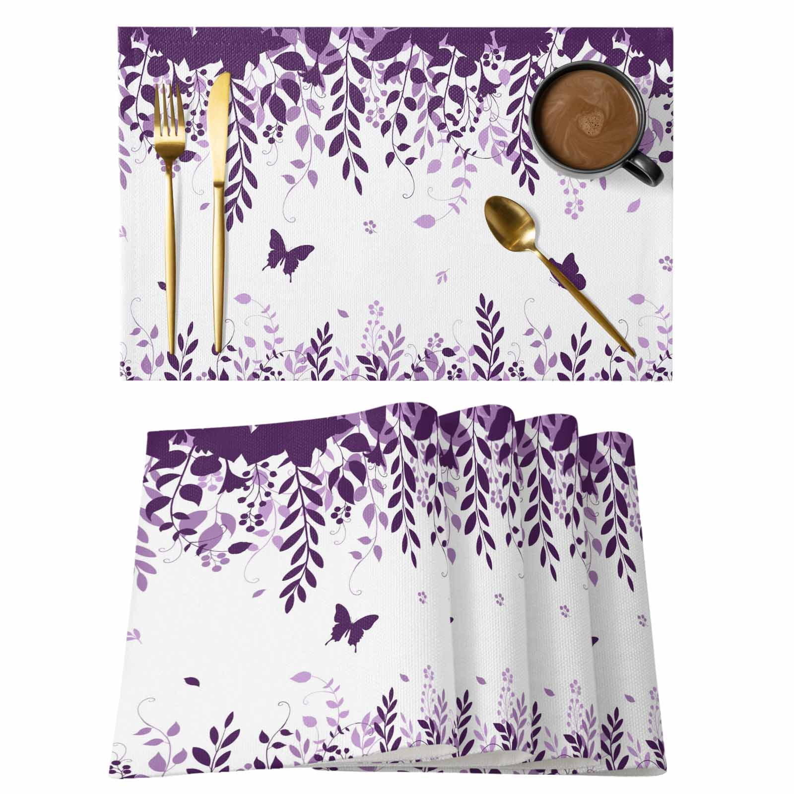 Purple Spring Botanical Placemats Set of 4, Weeping Eucalyptus ...