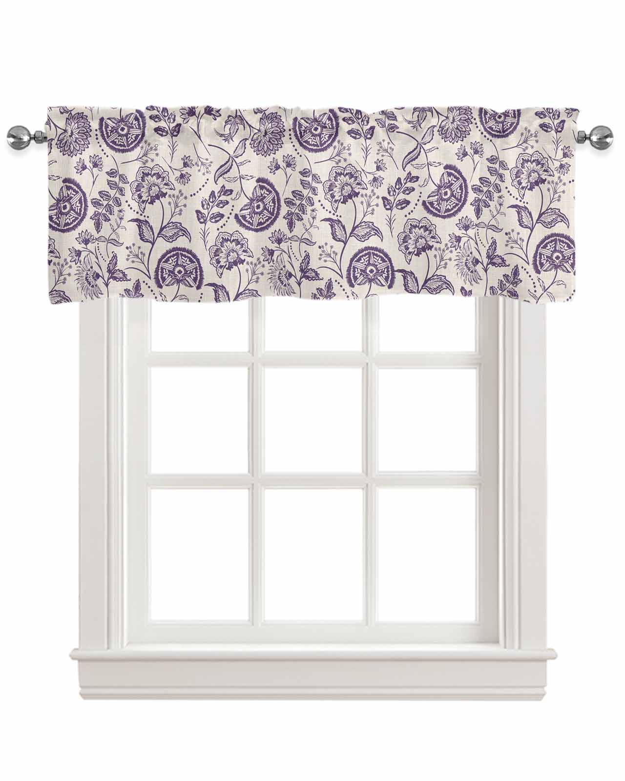 Purple Spring Floral Kitchen Valances for Windows Farmhouse Linen ...