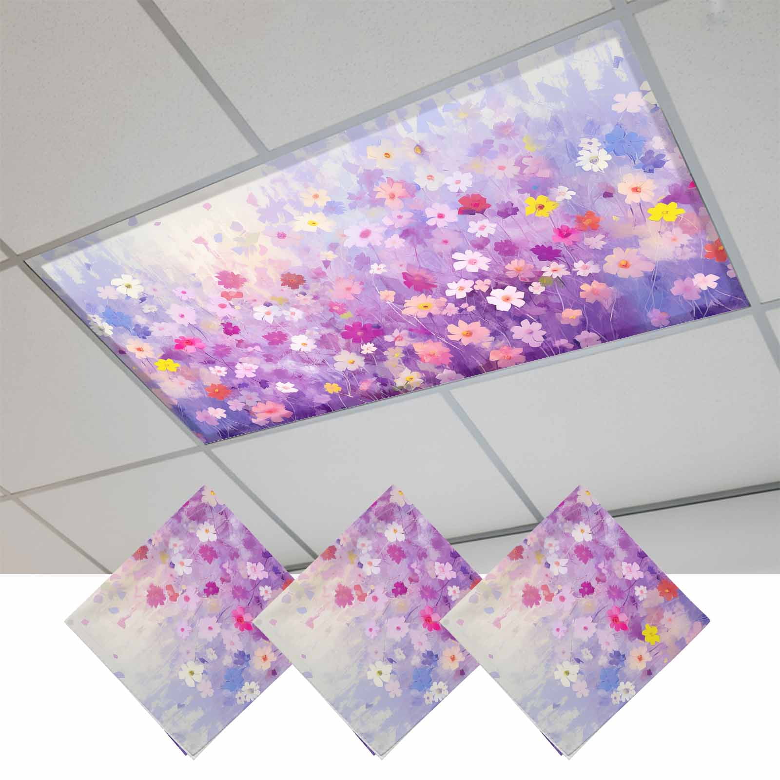 Purple Spring Floral Magnetic Fluorescent Light Covers for Ceiling ...