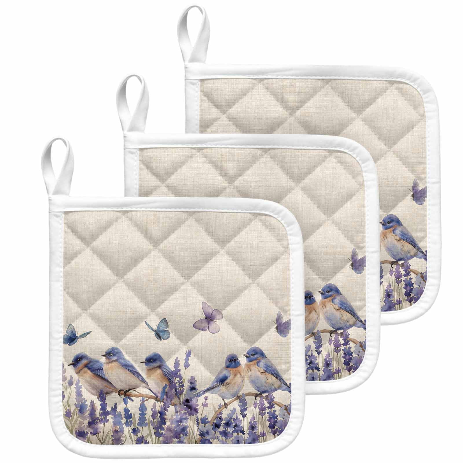 Purple Spring Floral Pot Holders for Kitchen Heatproof Potholder, 3 ...