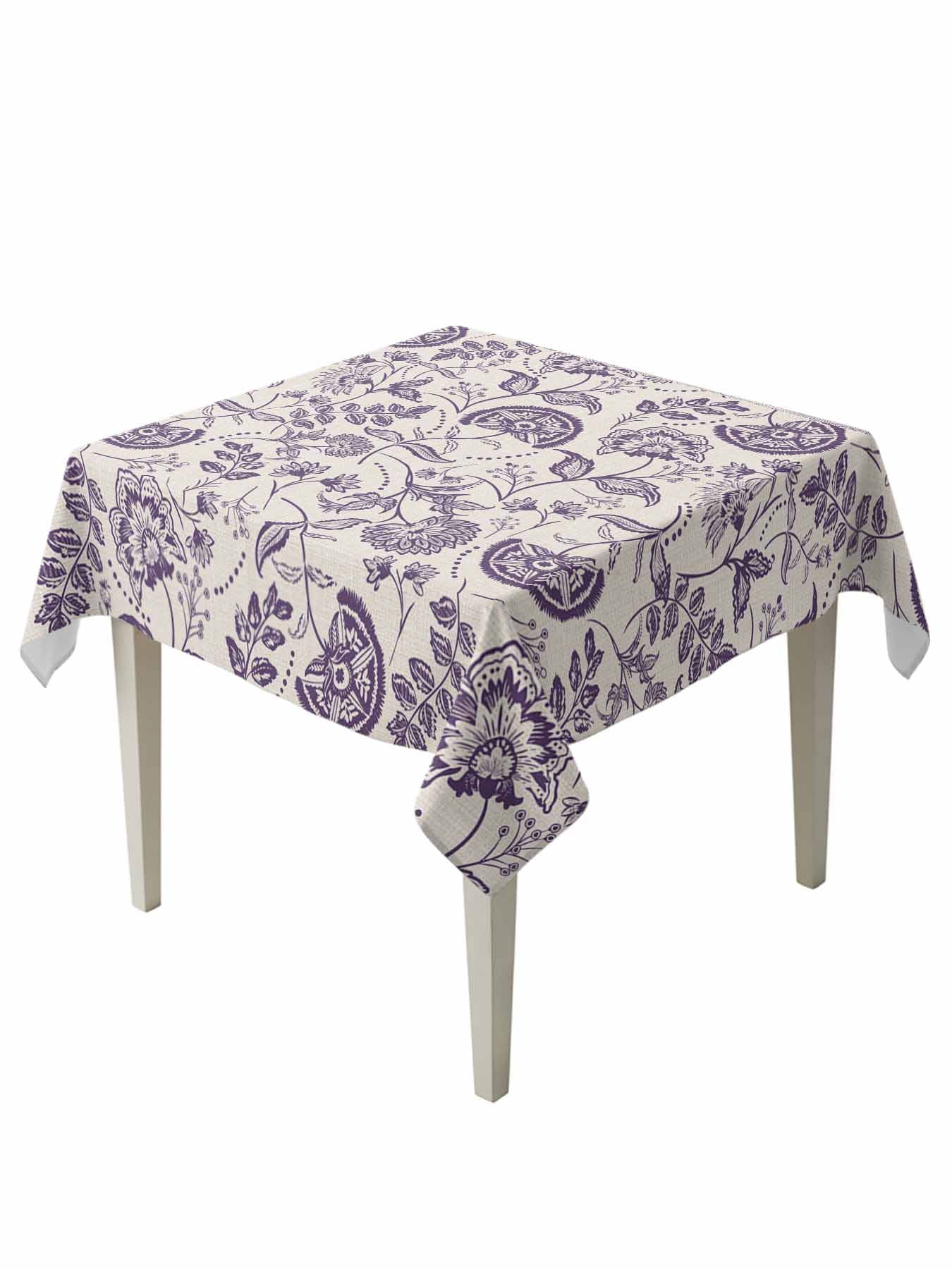 Purple Spring Floral Table Cloth, Summer Botanical Farmhouse Waterproof ...