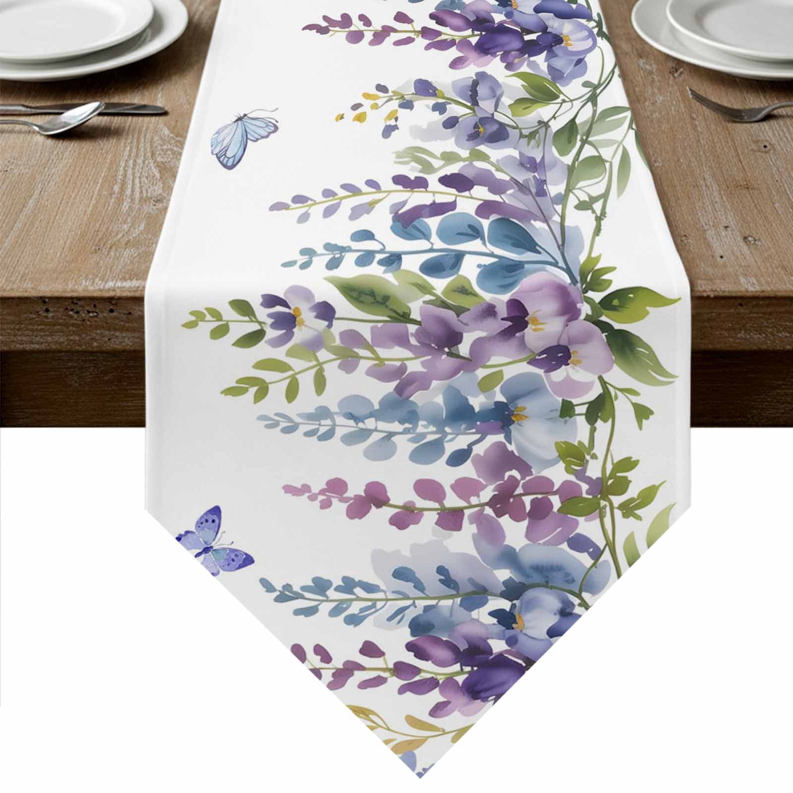 Purple Spring Floral Table Runner Linen Burlap Table Runner 60 Inches ...