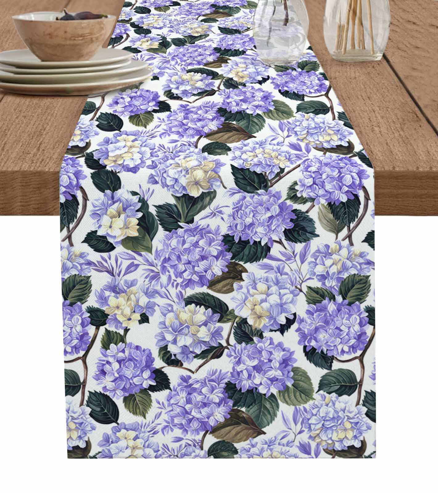 Purple Spring Floral Table Runner Watercolor Flowers Pastoral ...