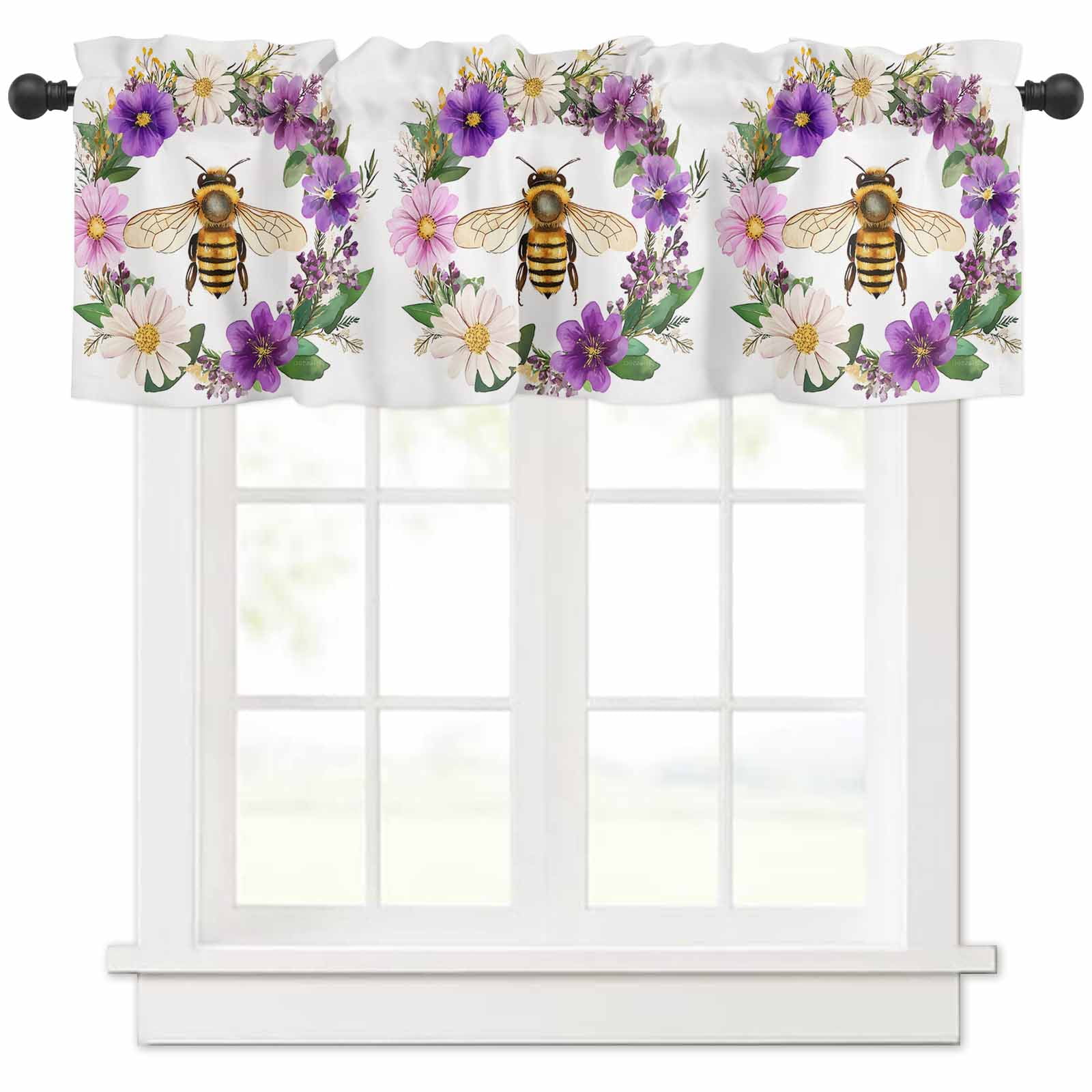 Purple Spring Floral Valances for Windows Farmhouse Kitchen Curtains ...