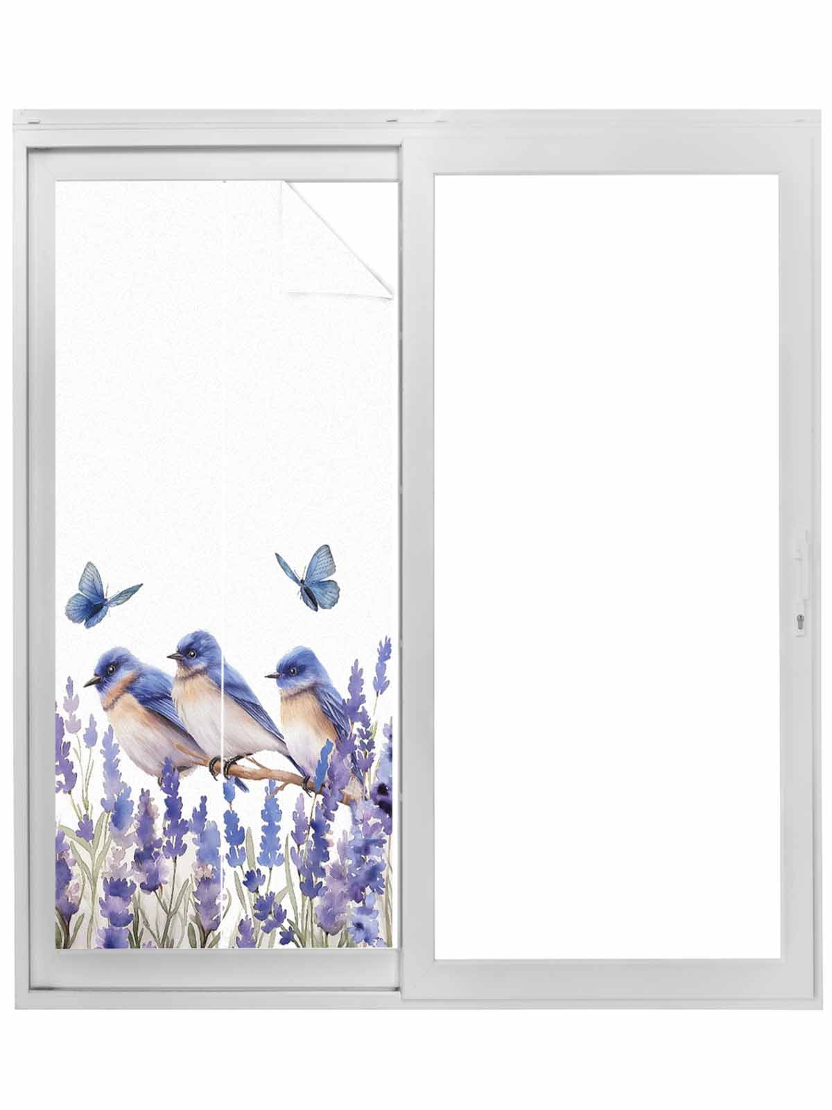 Purple Spring Floral Window Privacy Film, Watercolor Summer Birds ...