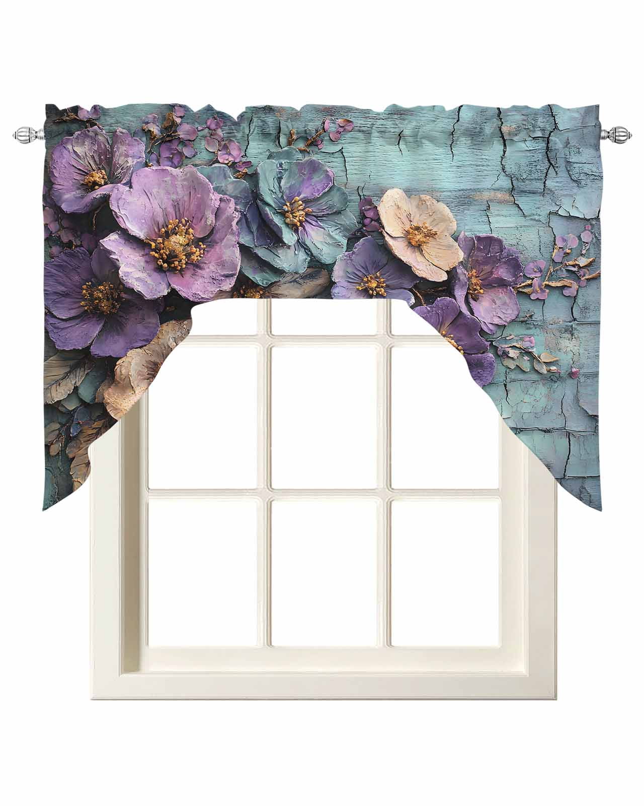 Purple Spring Flowers Kitchen Curtains Swag Valance for Windows ...