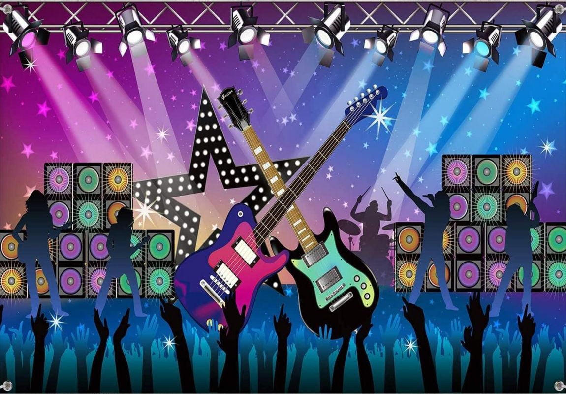 Purple Stage Backdrop Modern Studio Microph Music Background for ...
