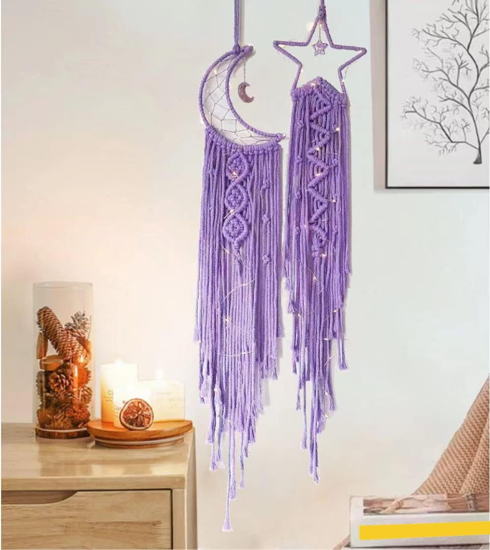 Purple Star Moon Dream Catcher Room Decor, Macrame Dream Catcher for ...