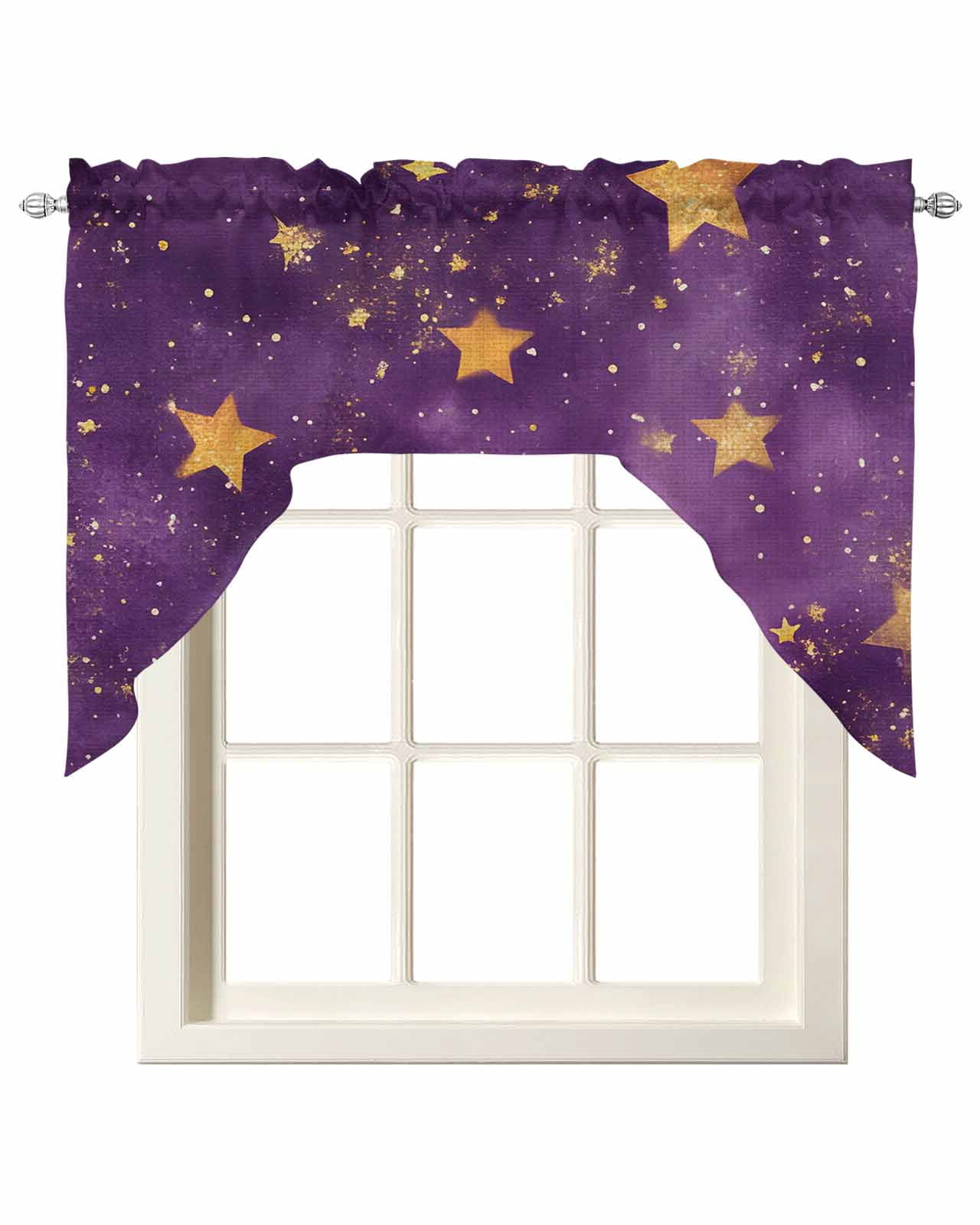 Purple Starry Sky Kitchen Swag Valances for Windows, Yellow Retro Star ...