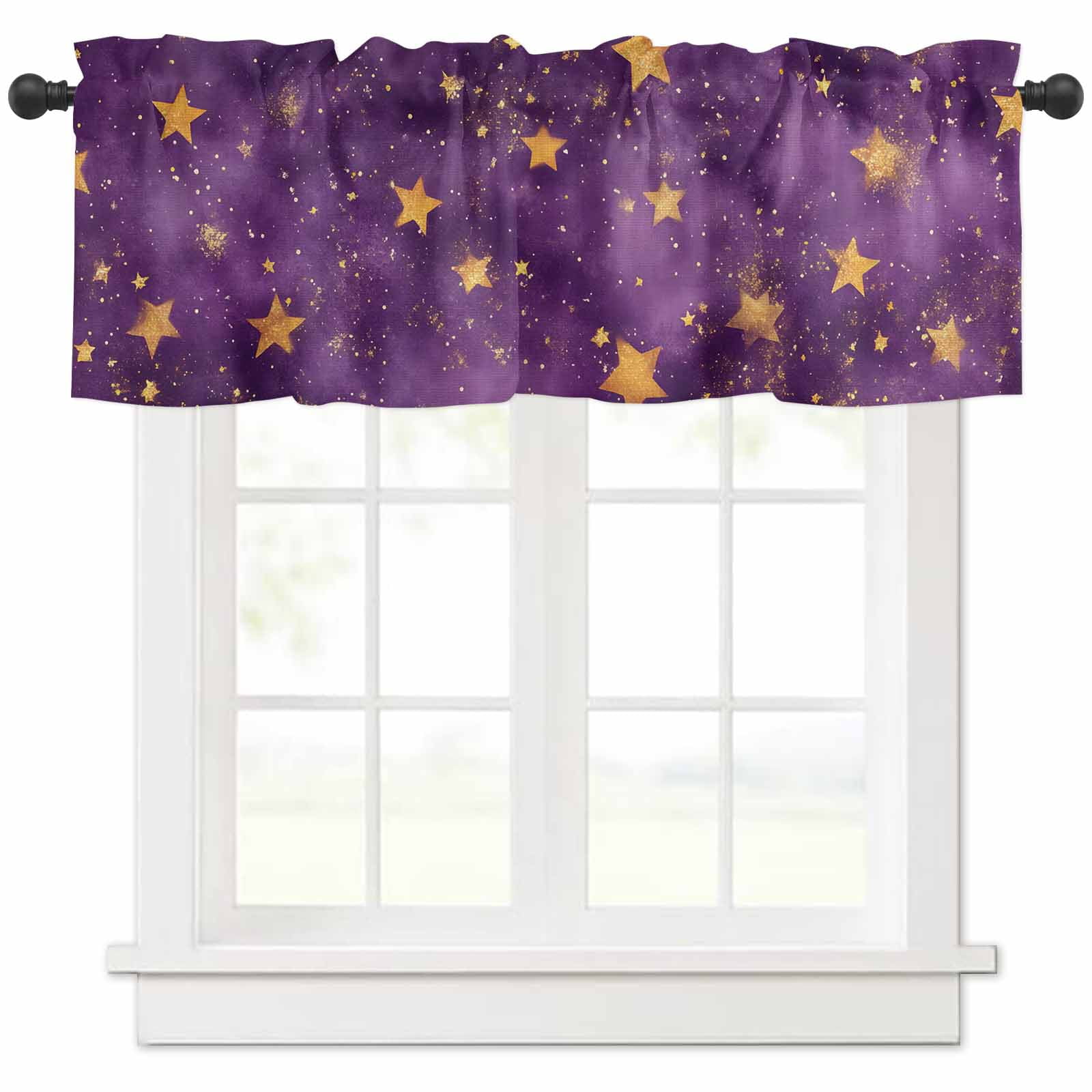 Purple Starry Sky Valances for Windows Farmhouse Kitchen Curtains ...