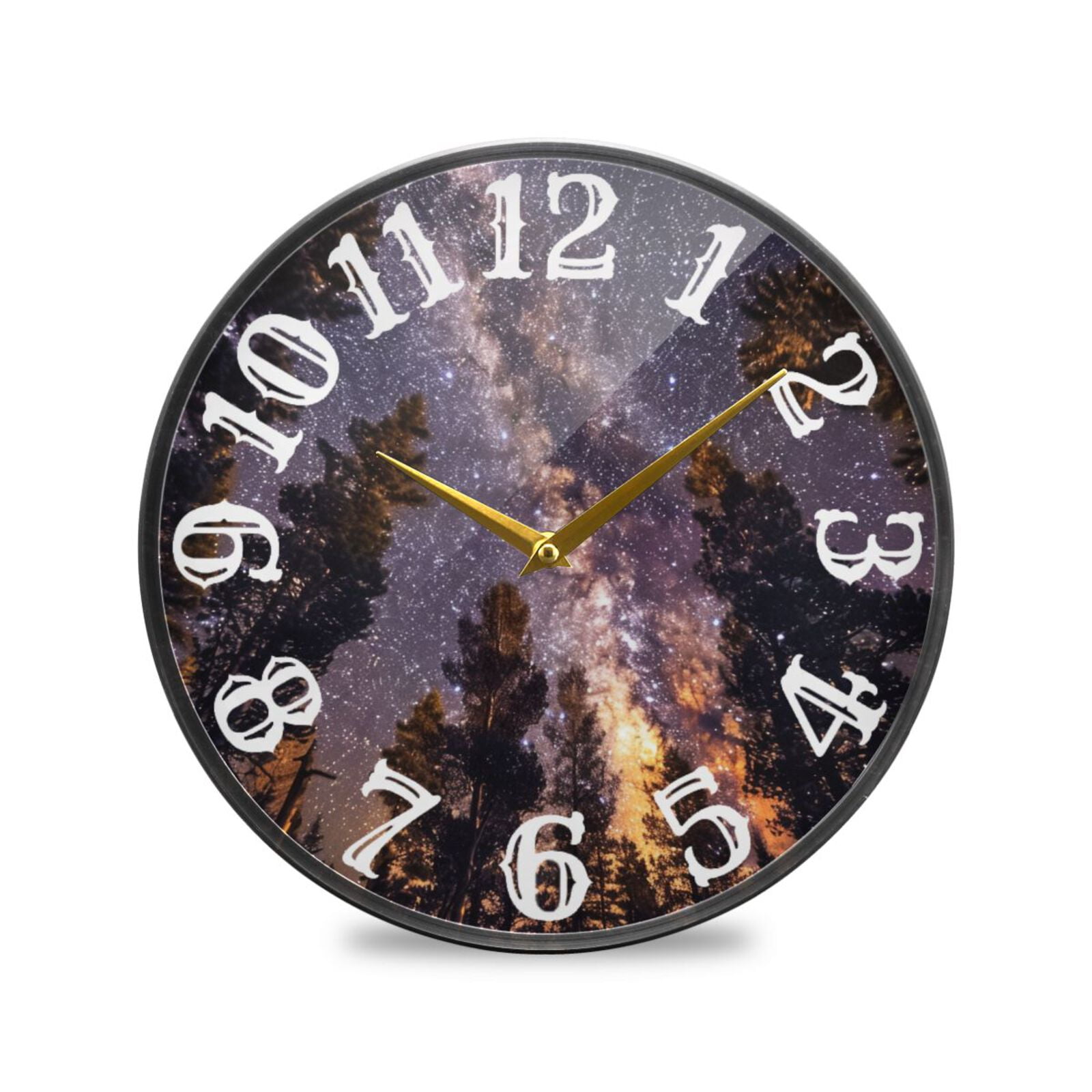 Purple Starry Sky Wall Clock 12 Inch Silent Non Ticking Battery ...