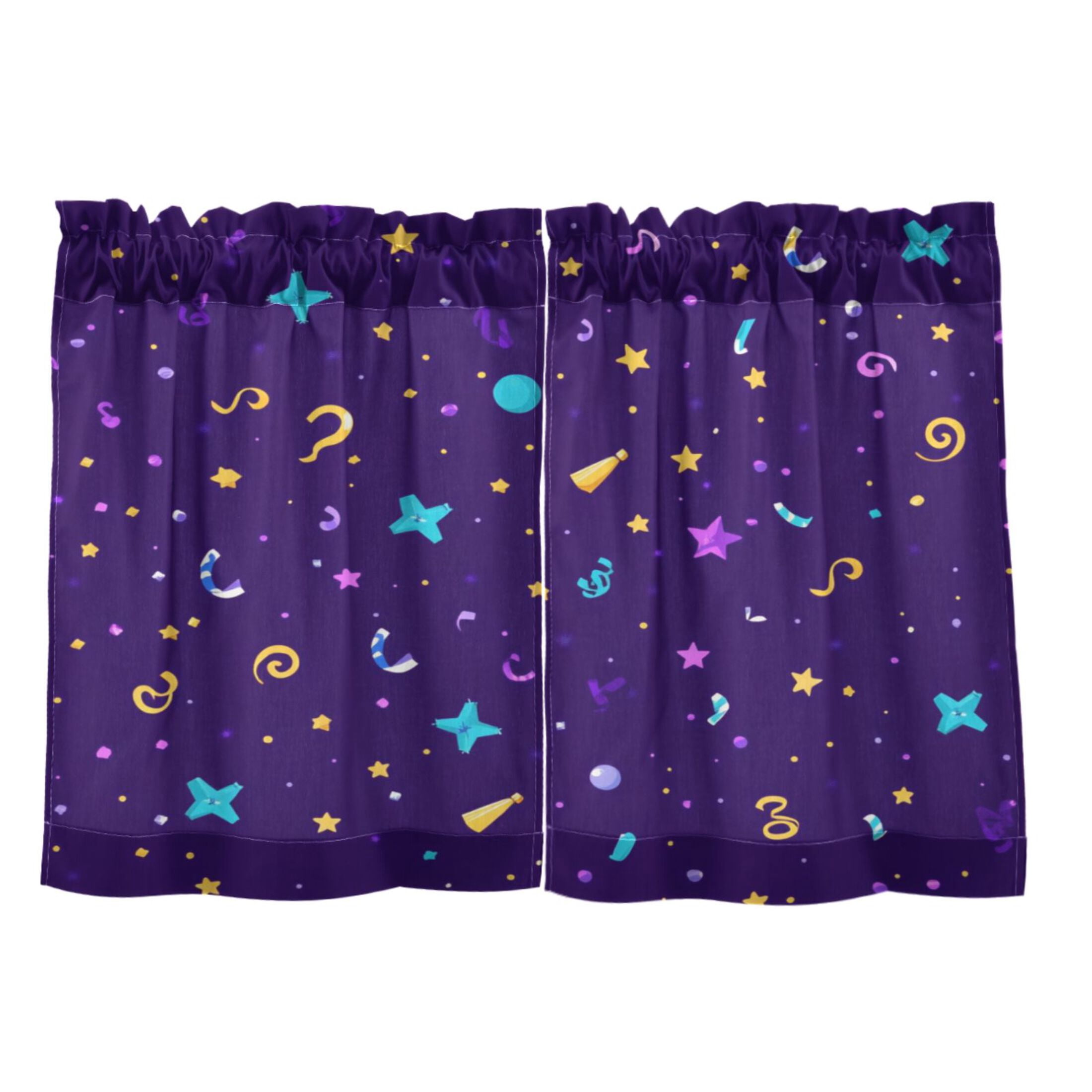 Purple Stars Pattern 27"x24" Linen Look Cafe Curtain Set with Privacy ...