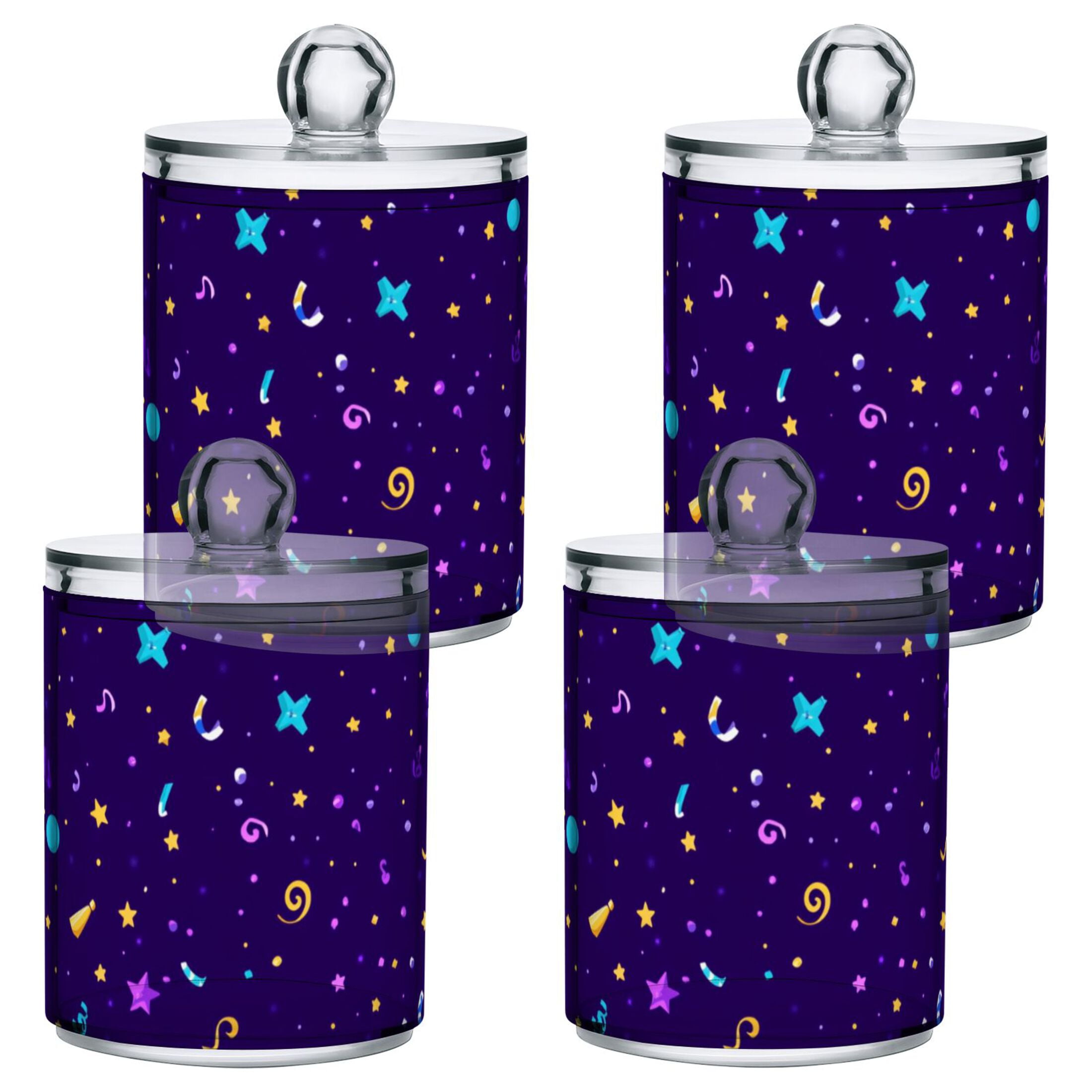 Purple Stars Pattern Bathroom Canisters Set of 4 Translucent Plastic ...