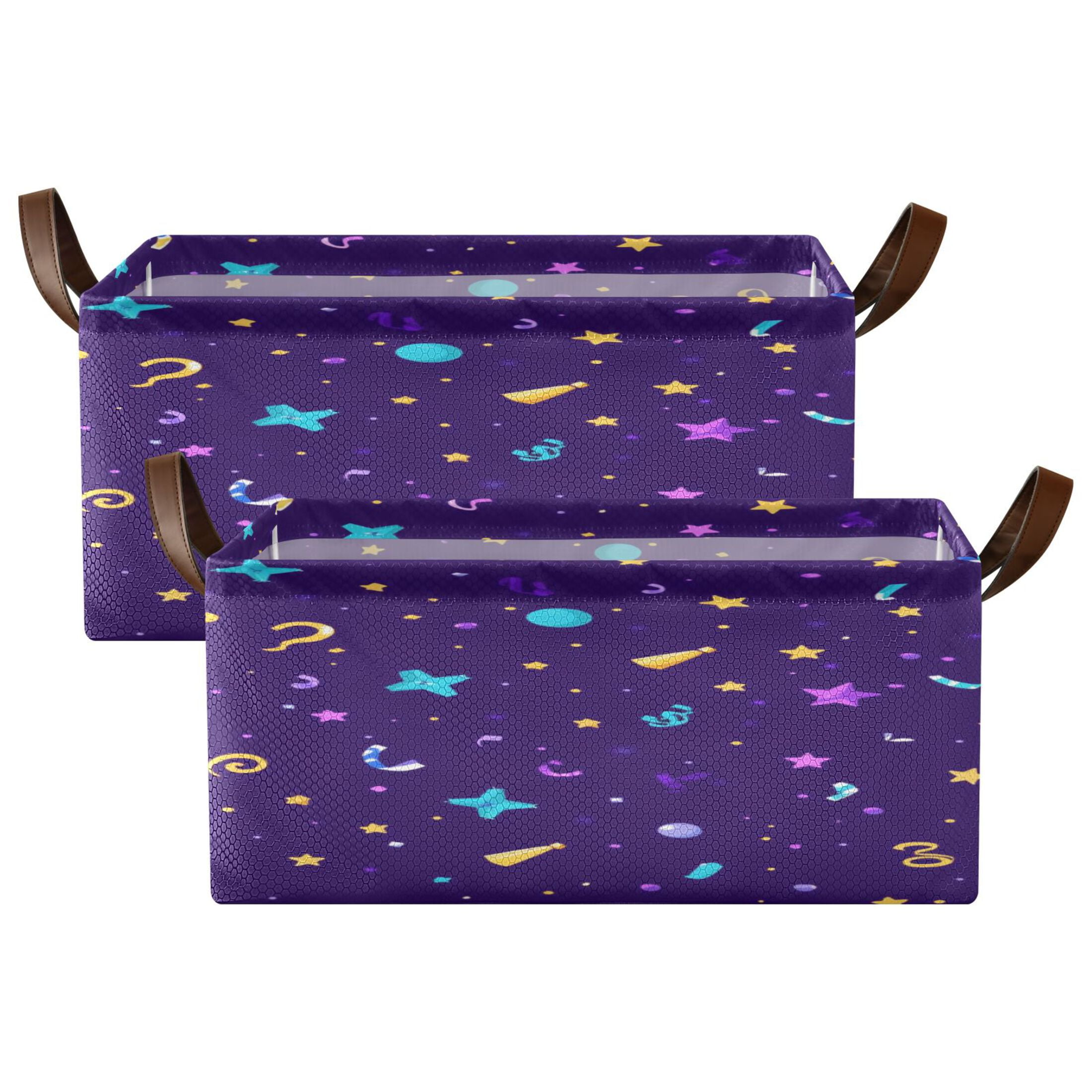 Purple Stars Pattern Shelf Baskets Set of 2 Foldable Metal Frame Open ...