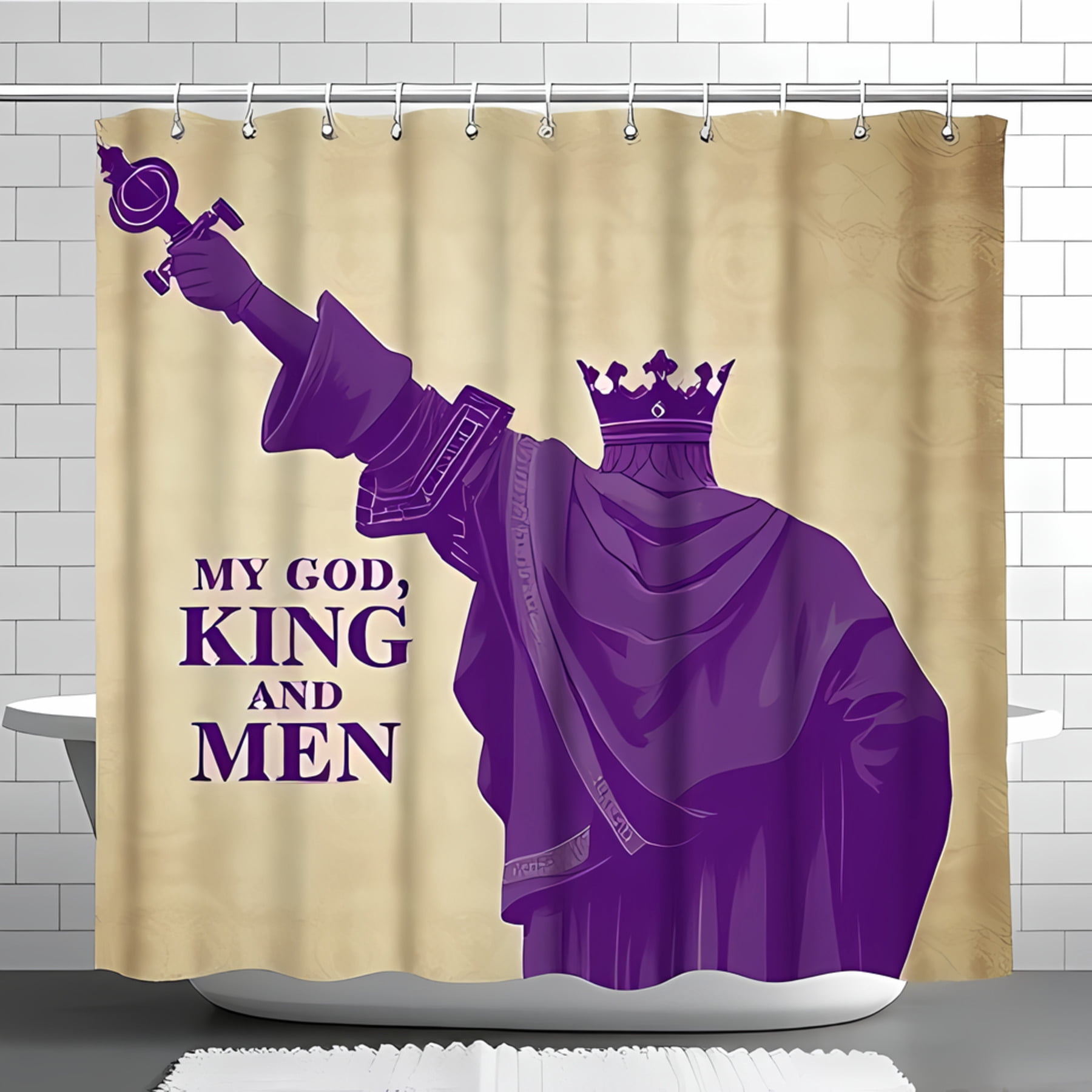 Purple Statue Shower Curtain - Vintage Iconography with Beige ...